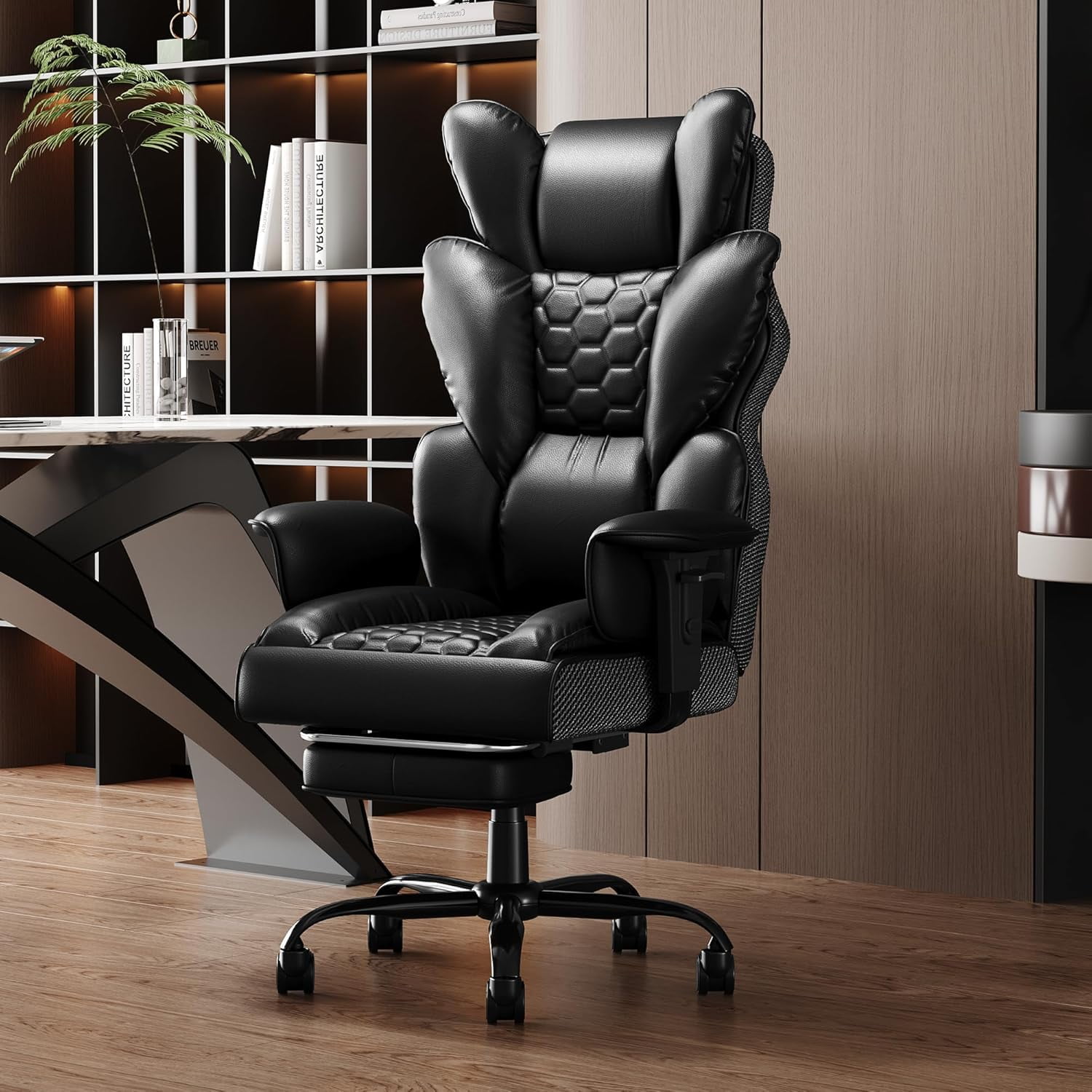 Ergonomic Office Chair with High-Back Support, PU Leather Reclining ...