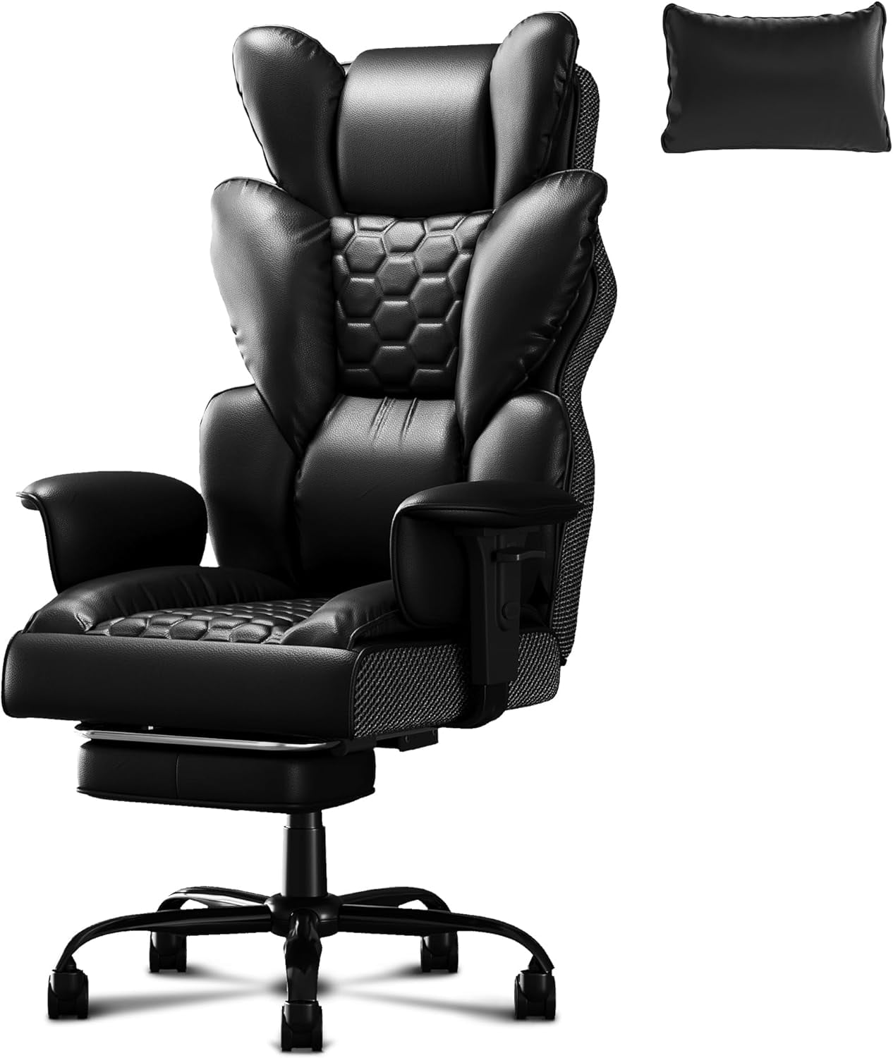 Ergonomic Office Chair with High-Back Support, PU Leather Reclining with Footrest, Executive ...