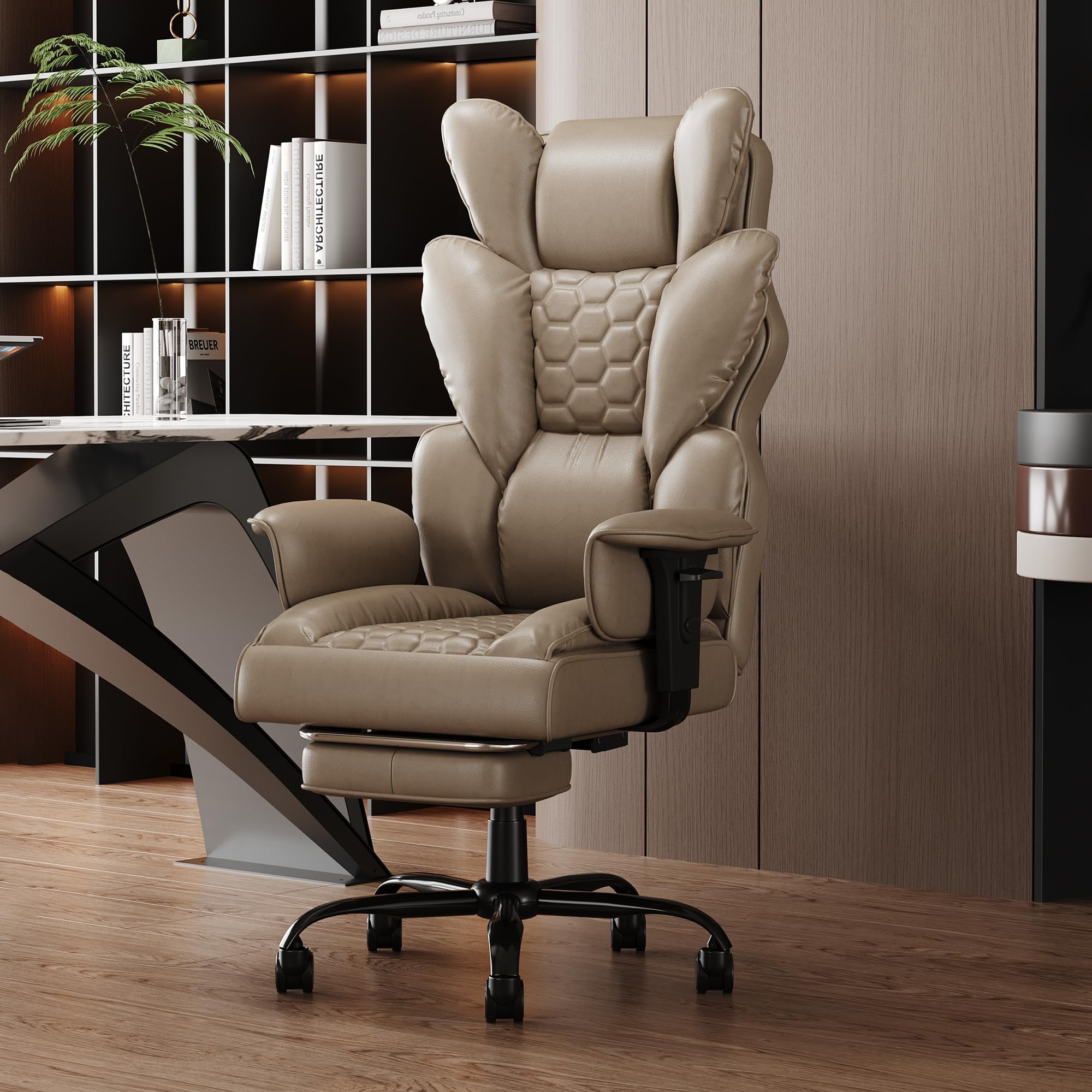 Ergonomic Office Chair with High-Back Support, PU Leather Reclining with Footrest, Executive ...