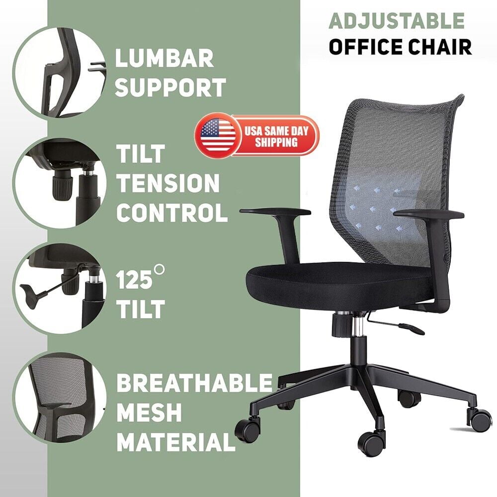 Ergonomic Office Chair Home Mesh Desk Chair with Adjustable Arms - Mid ...