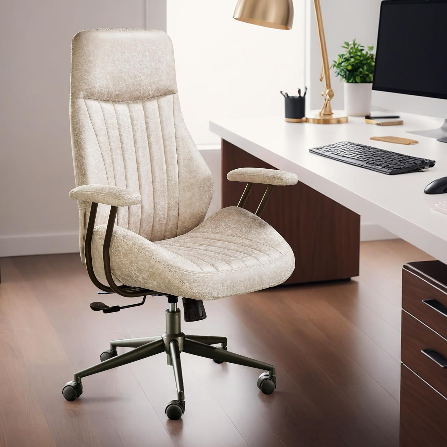 Ergonomic Office Chair Mid Century Computer Chair Comfy Executive Chair with Extra Wide Tufted ...