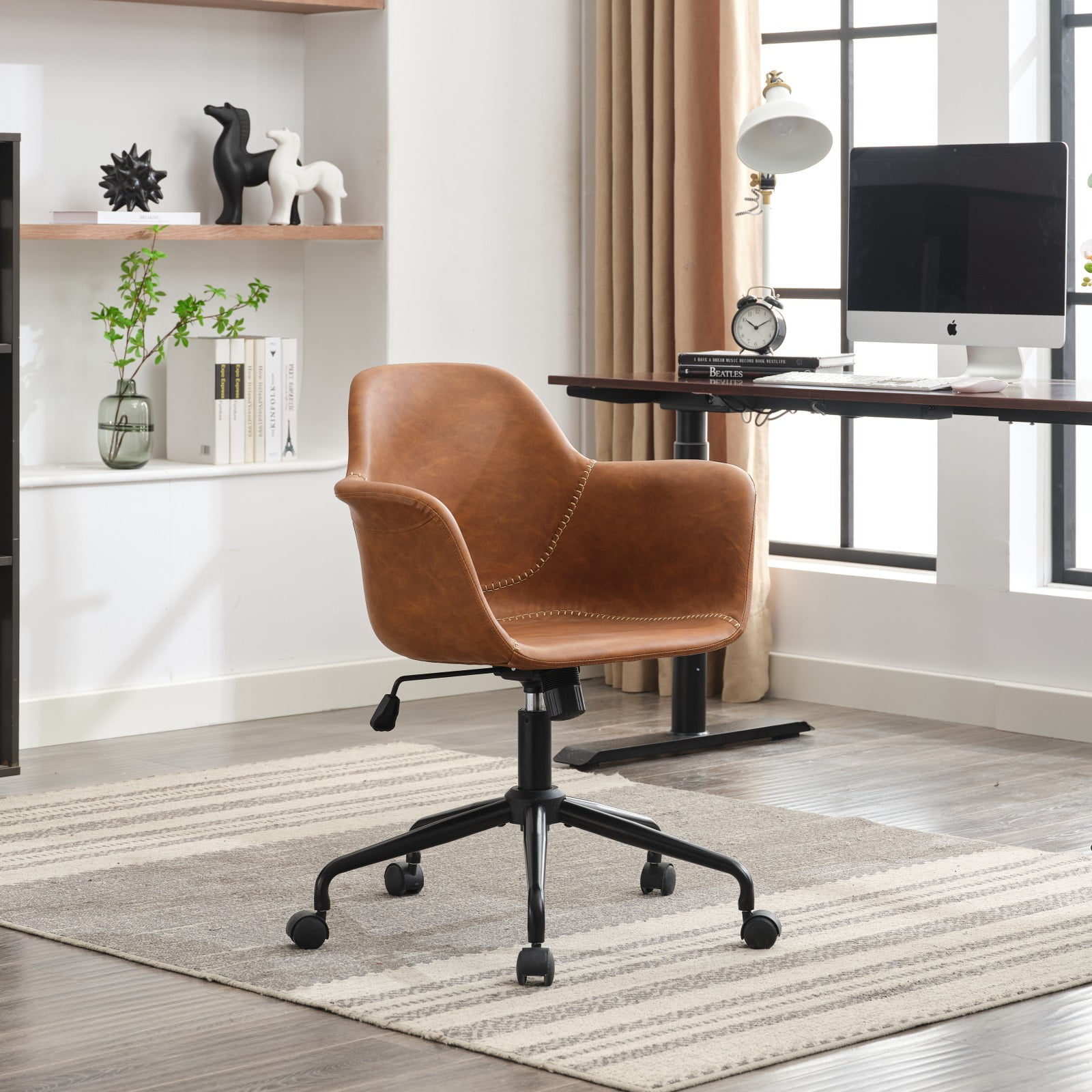 Ergonomic Office Chair, Retro Adjustable Upholstered Swivel Desk Chair ...