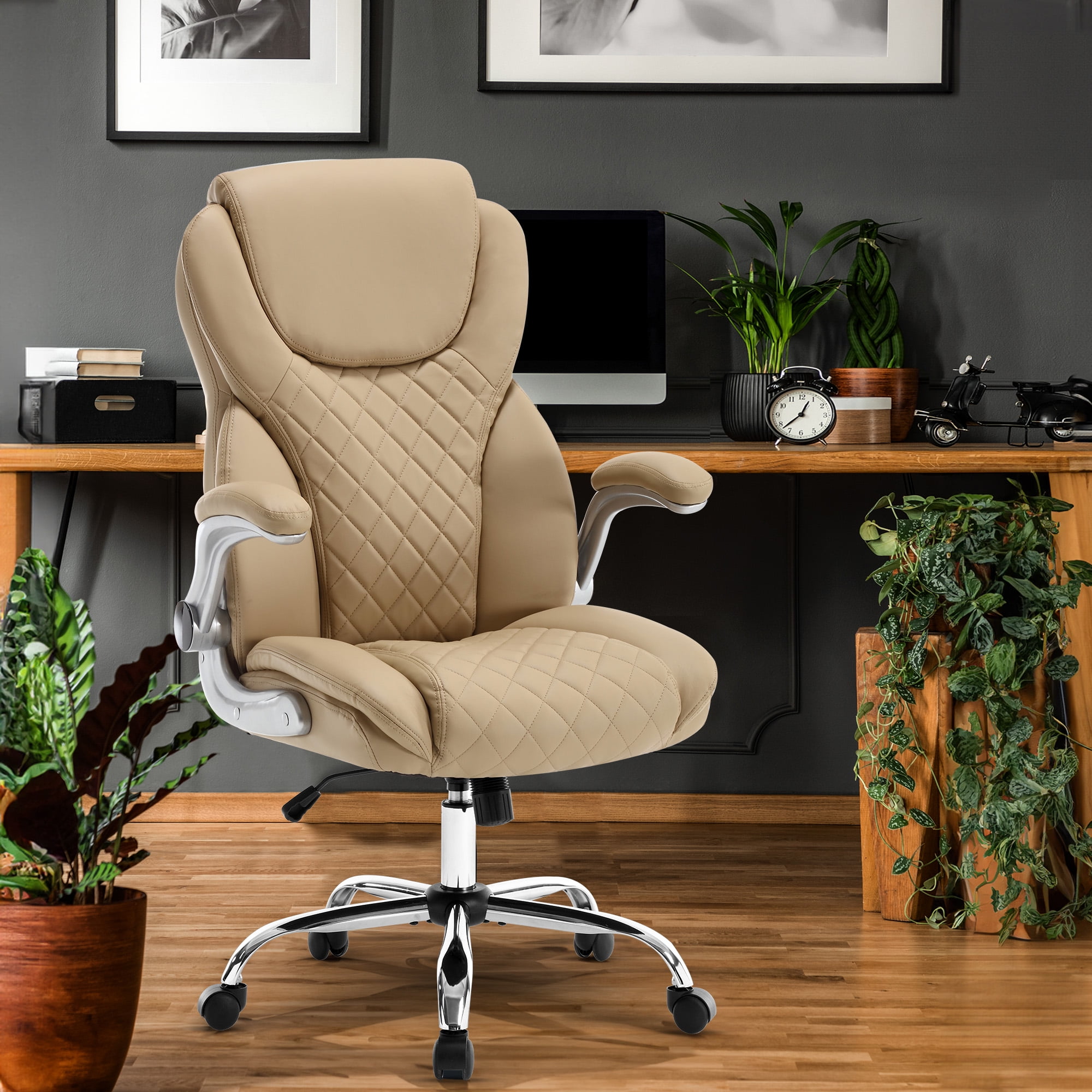 Ergonomic Office Chair With Flip-Up Armrests And Wheels, Leather ...