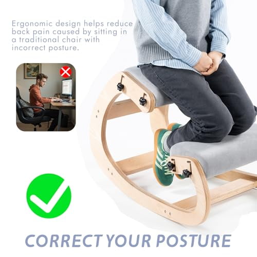 Ergonomic Office Kneeling Chair,Wooden Posture Knee Desk Chair for Work ...