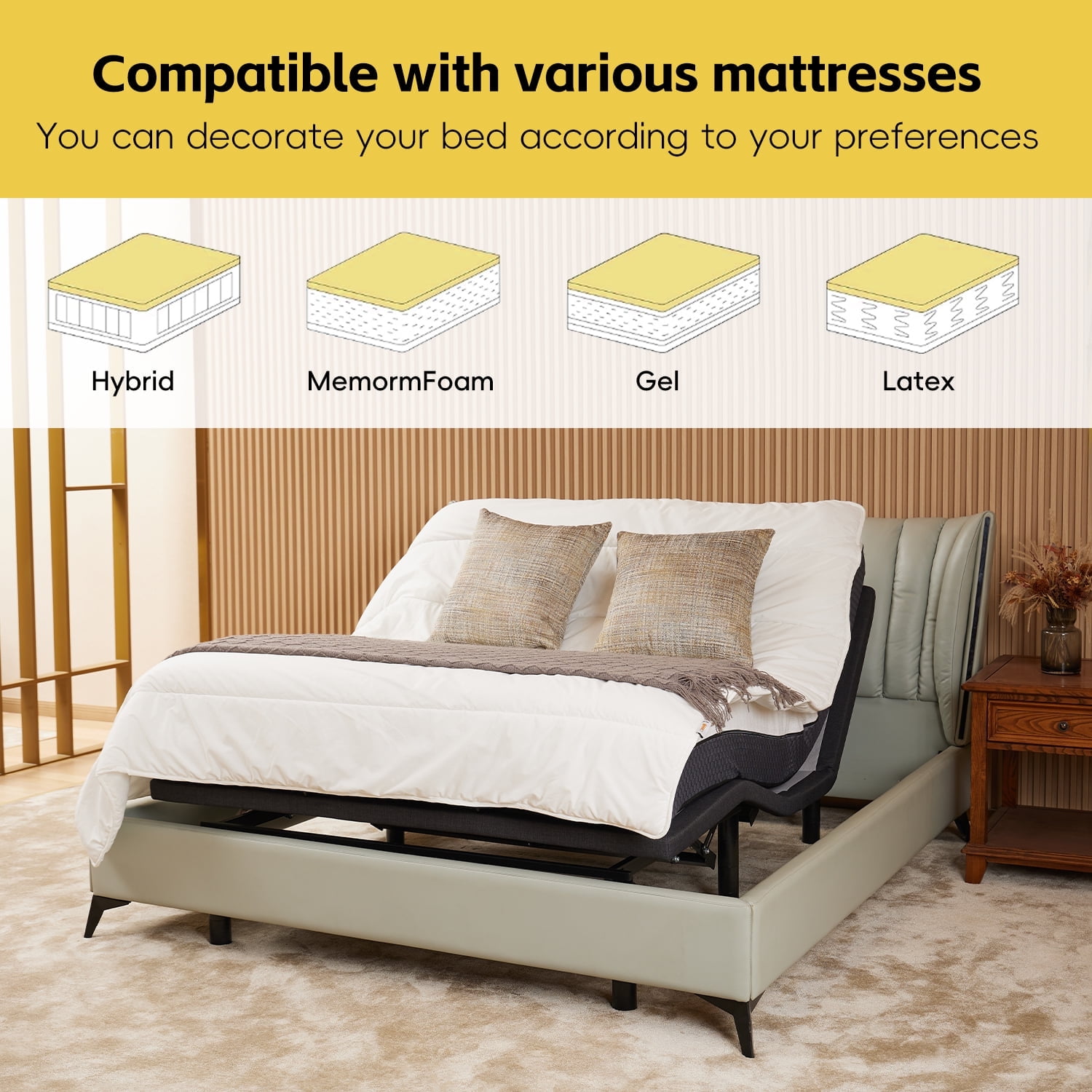 Ergonomic Queen Size Adjustable Bed, Zero Gravity Base for Stress ...