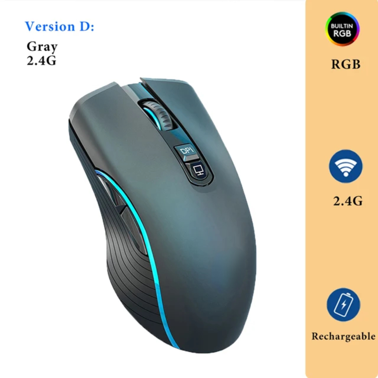 Ergonomic Rechargeable Silent Wireless RGB Mouse with 4000 DPI and 6 ...