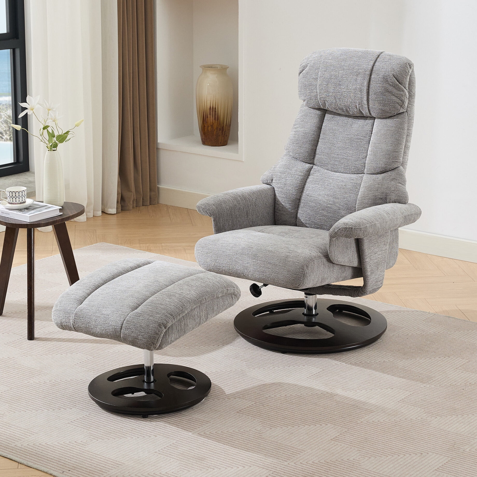 Ergonomic Recliner Chair with Ottoman, Modern Chenille Fabric Massage ...