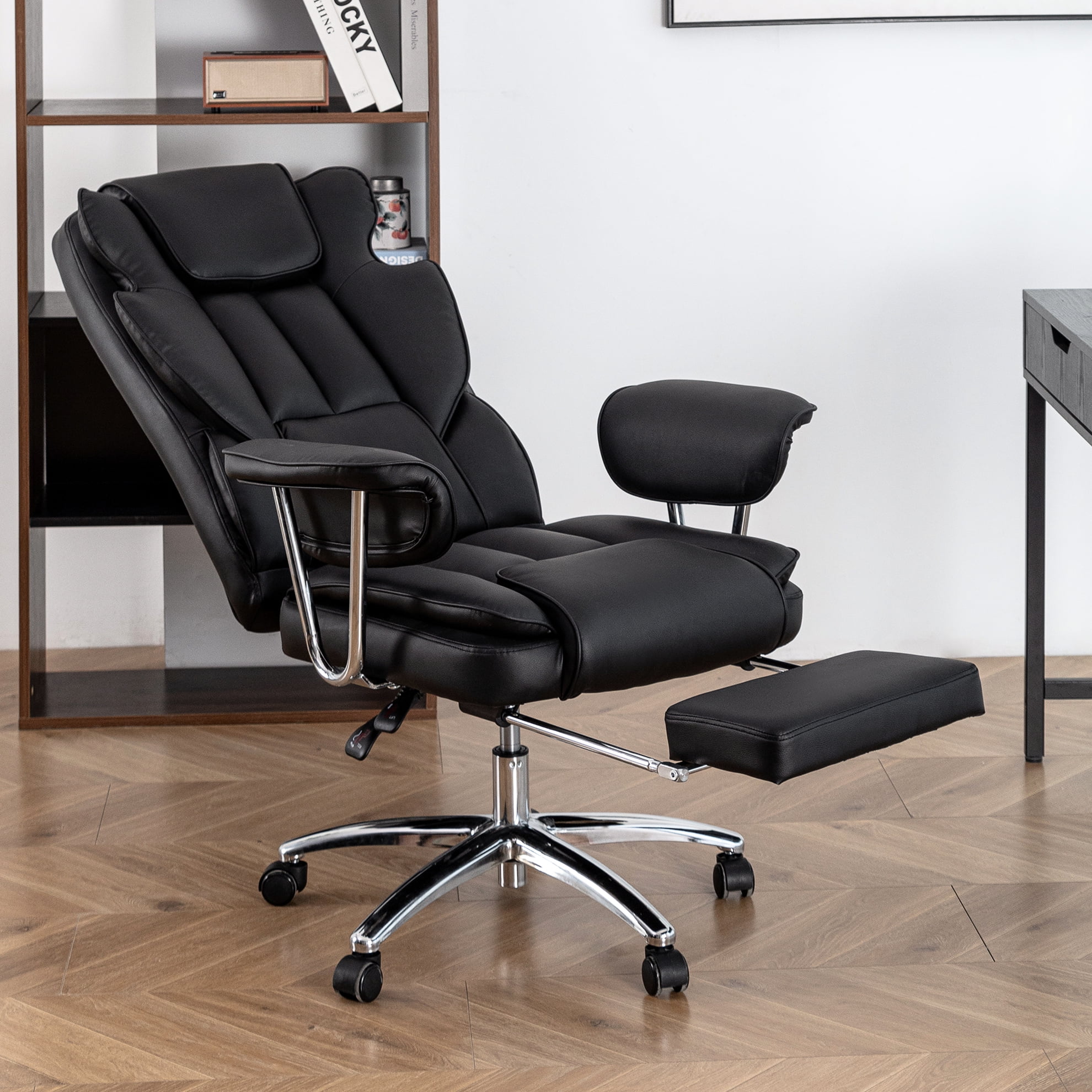 Ergonomic Reclining Chair With Footrest, Big And Tall Leather Office Chair, 500lbs Capacity ...