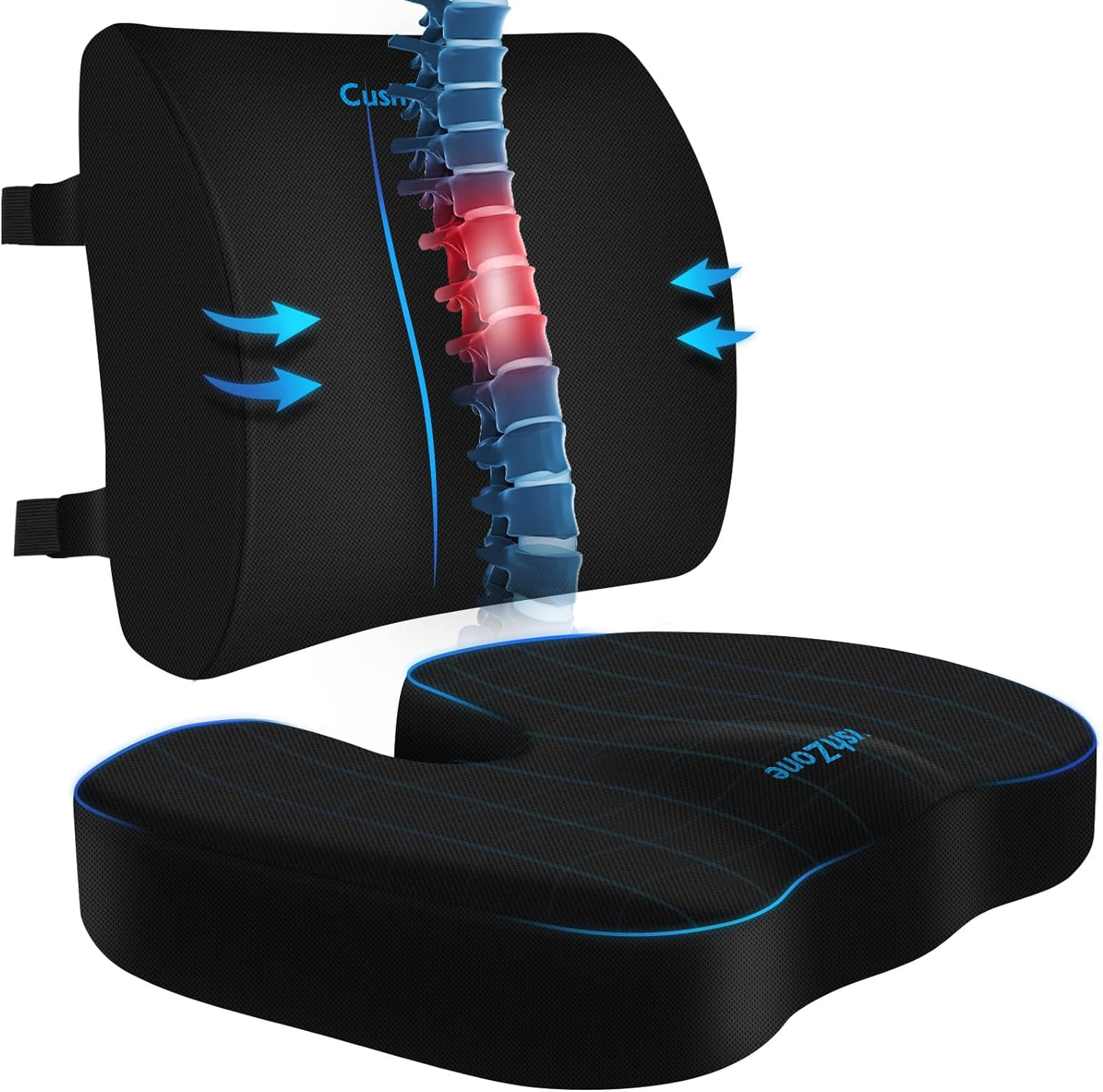 Ergonomic Seat Cushion & Lumbar Support Pillow - Memory Foam for ...