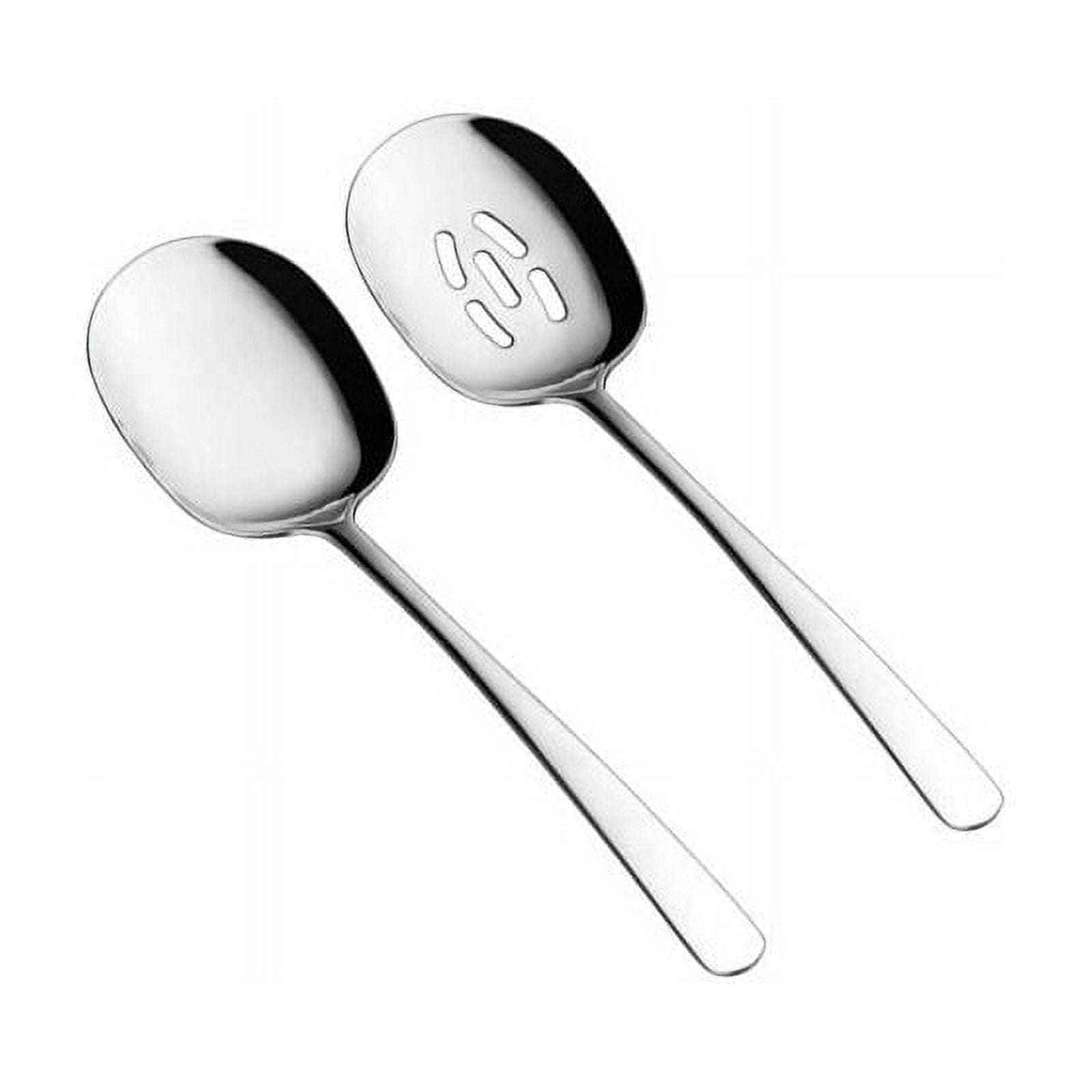 Ergonomic Serving Spoon Set, Heavy-Duty Stainless Steel Slotted And Solid Spoons, Ergonomically ...
