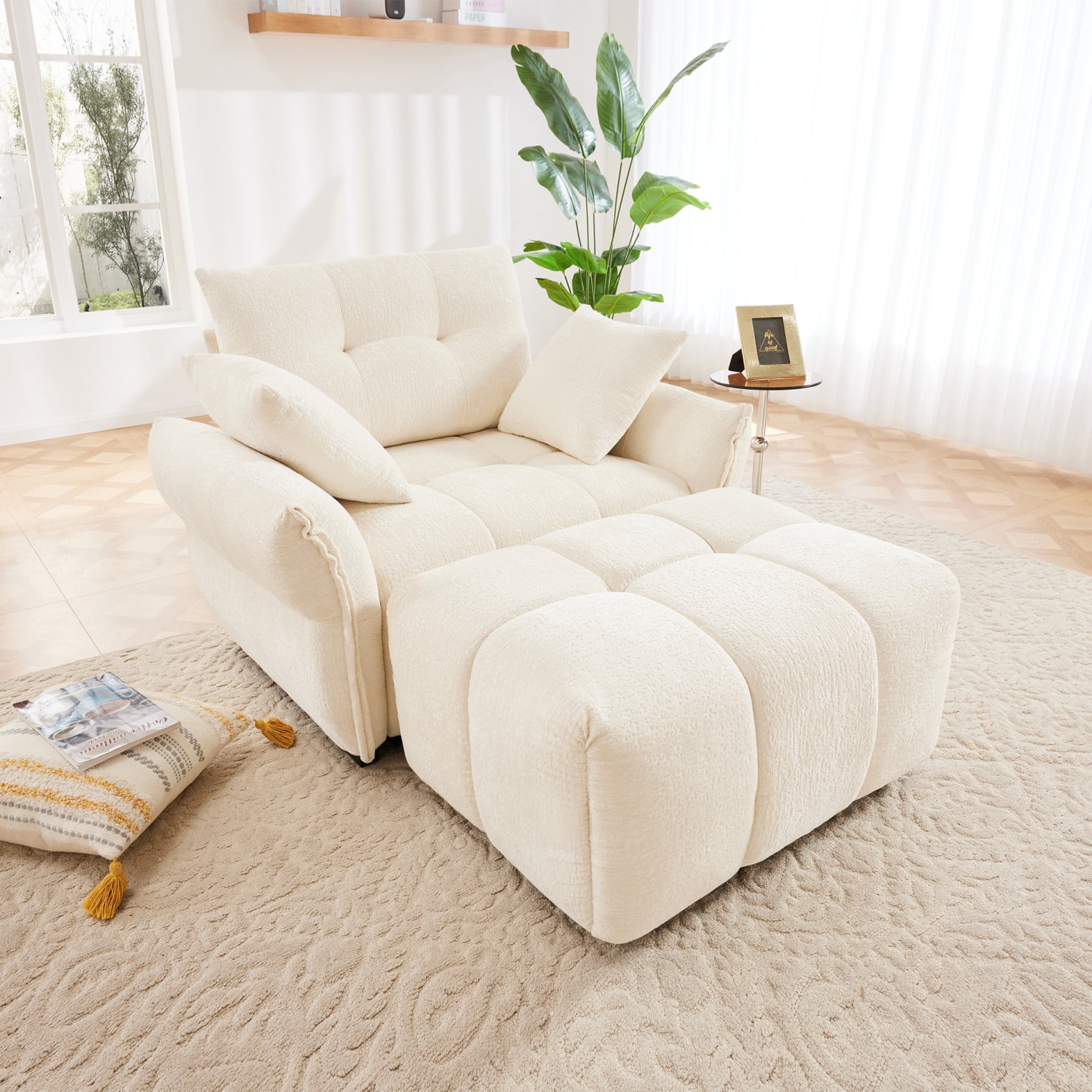 Ergonomic Single Seater Sofa, Modern Lounge Chair with Ottoman and High ...