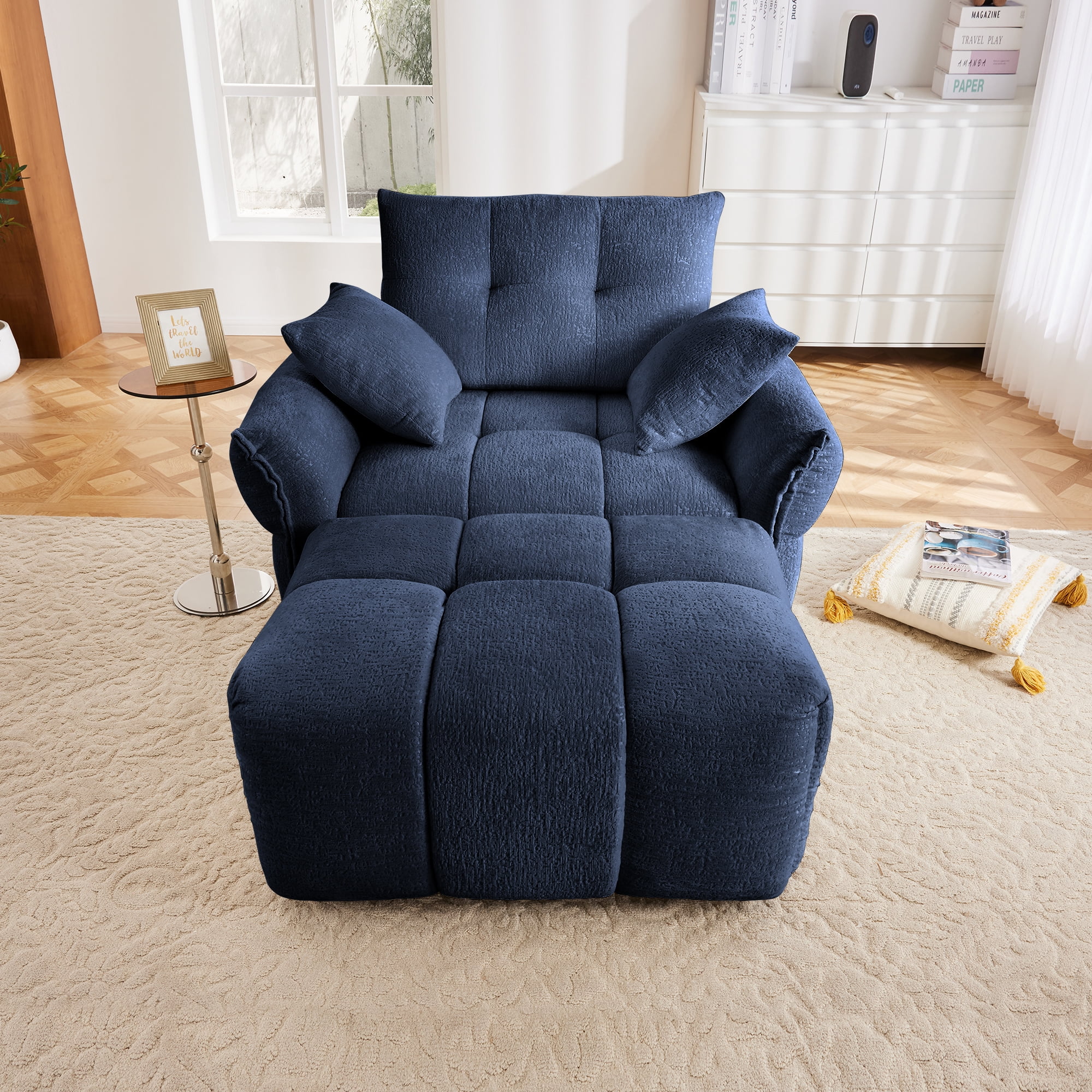 Ergonomic Single Sofa Upholstered 1 Seater Sofa with Ottoman, High ...