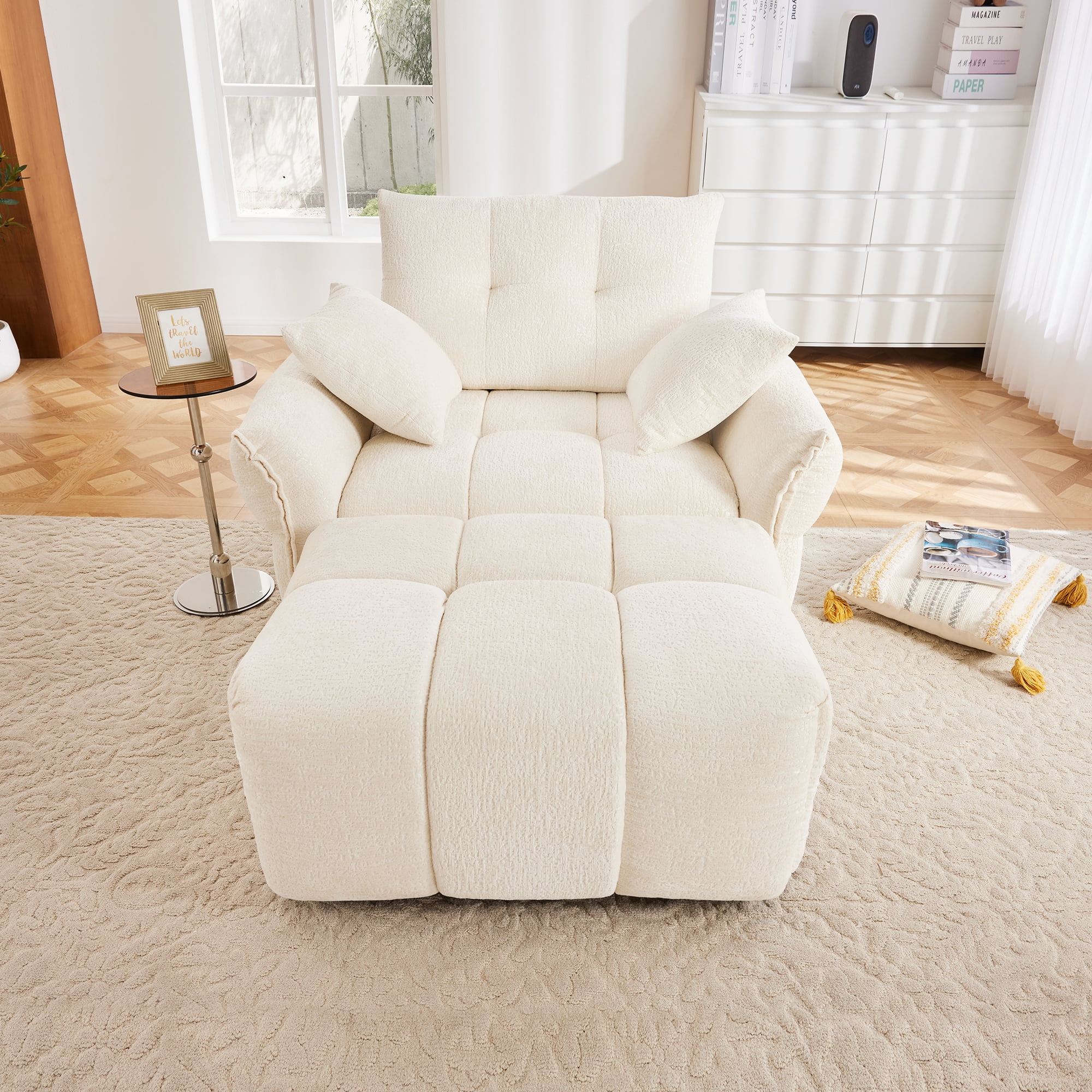 Ergonomic Single Sofa Upholstered 1 Seater Sofa with Ottoman, High ...
