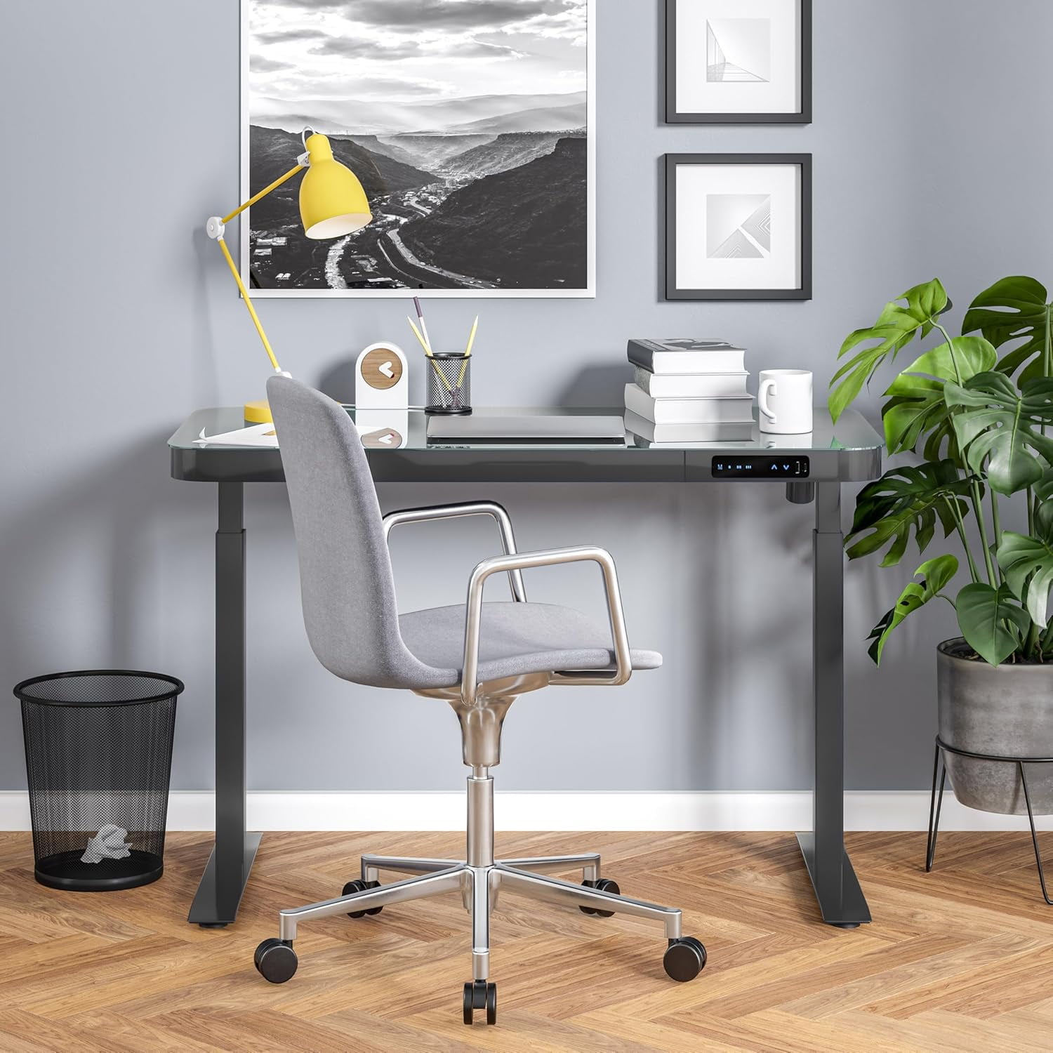 Ergonomic Sit Stand Desk with Glass Top, USB Charging, Adjustable ...