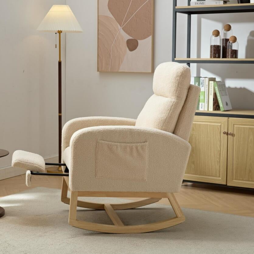 Ergonomic Solid Wood Leg Rocking Chair with High-Back Plush Upholstery ...