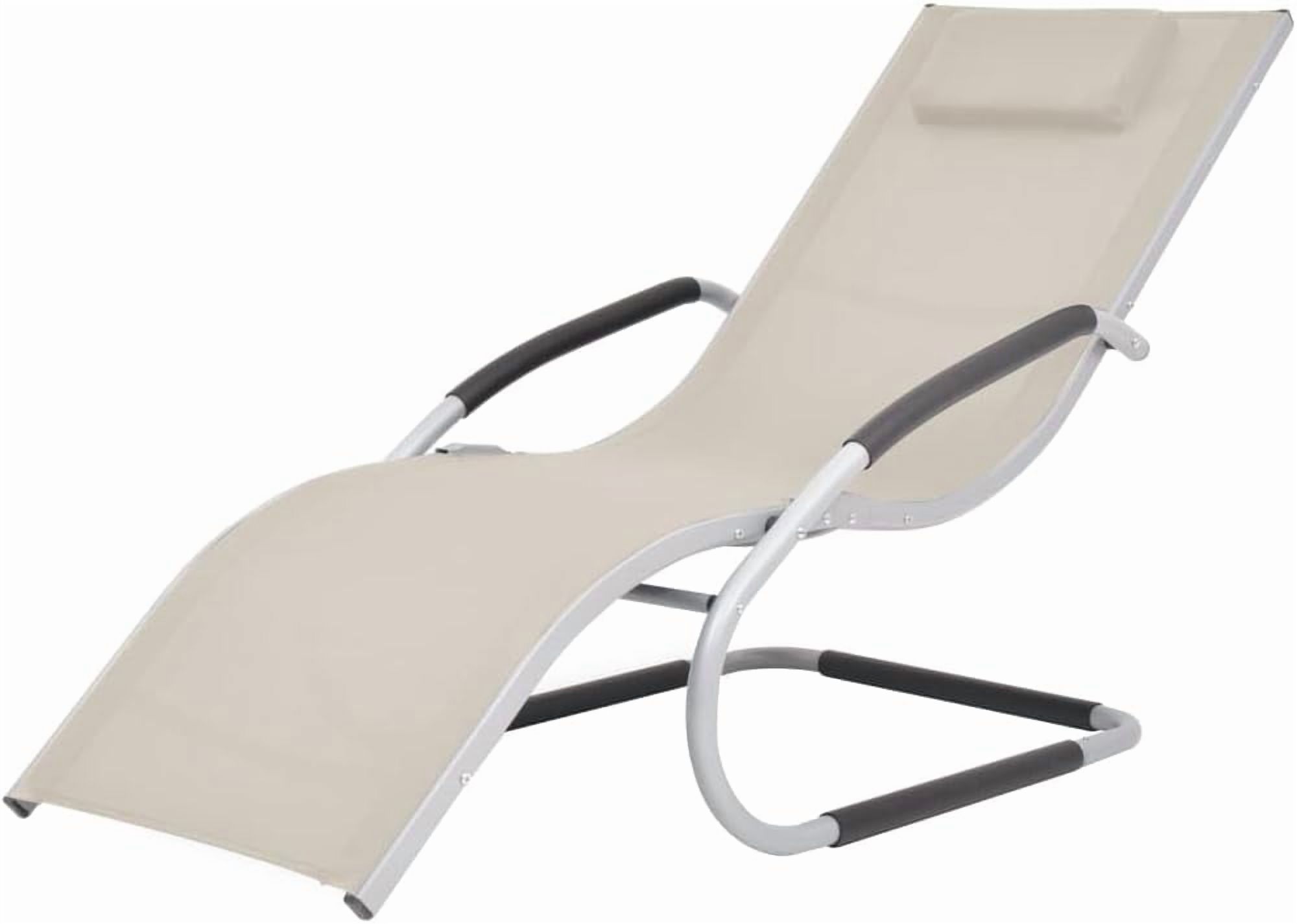 Ergonomic Sun Lounger with Pillow | Outdoor Cream & Gray Patio Chair ...