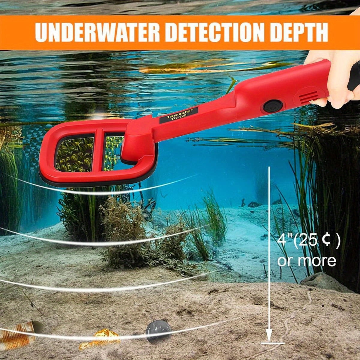 "Ergonomic" Tc-120 Waterproof Underwater Metal Detector - Handheld ...