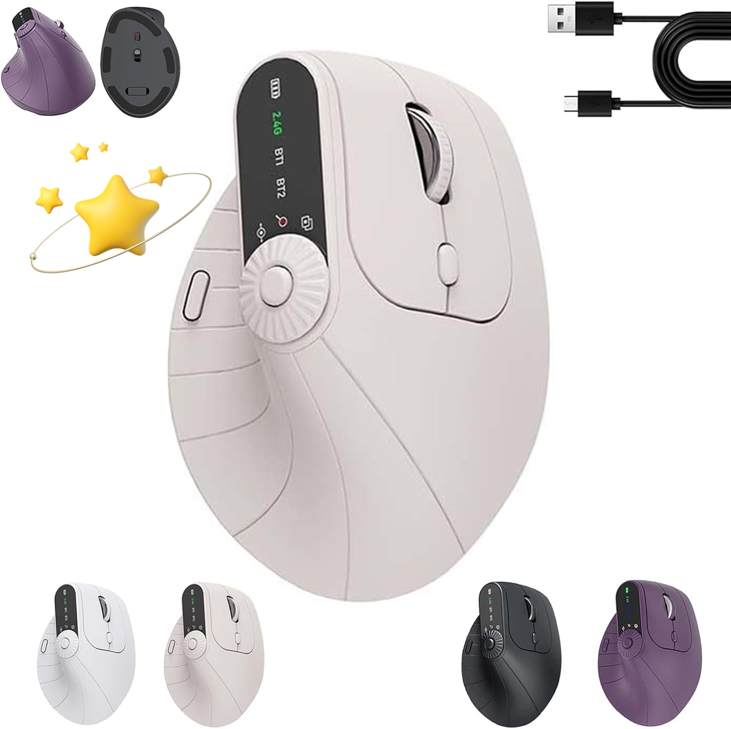 Ergonomic Triple-Connect Wireless Mouse, Vertical Ergonomic Mouse with ...