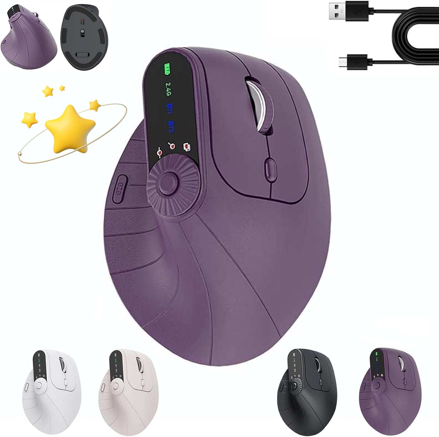 Ergonomic Triple-Connect Wireless Mouse, Vertical Ergonomic Mouse with ...