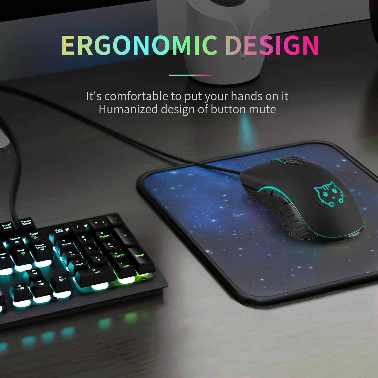 Ergonomic USB Gaming Mouse 6-Button RGB Colorful Lights Mute Computer ...
