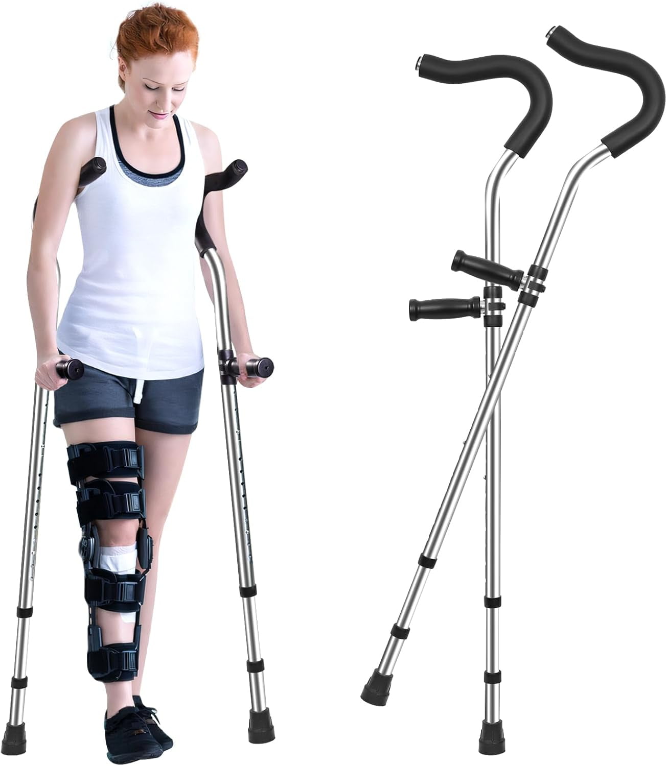 Ergonomic Underarm Crutches (Pair), Adjustable Spring Shock Absorber ...