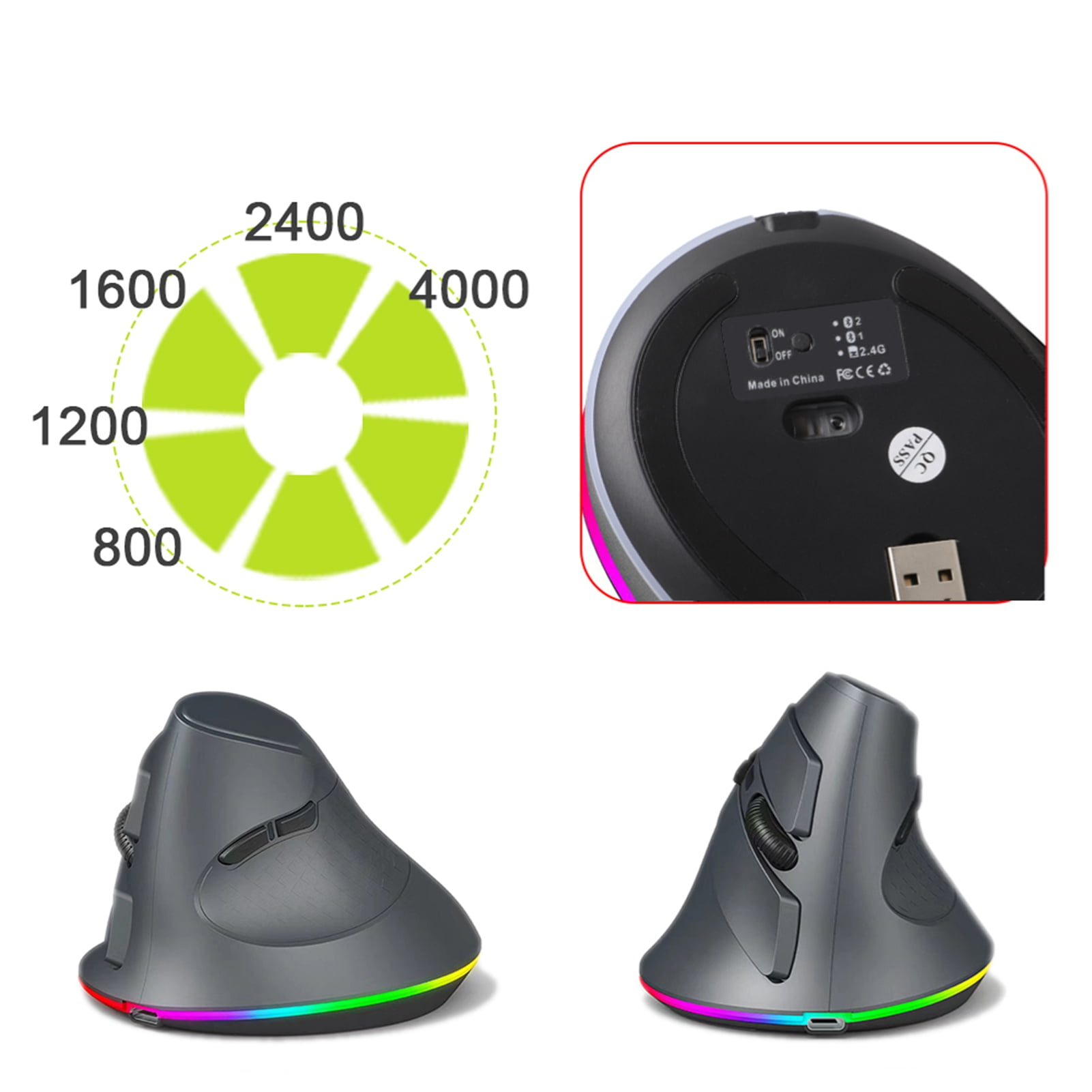 Ergonomic Wireless Gaming Mouse Rechargeable 1200/1600/2400/3200/4800 ...