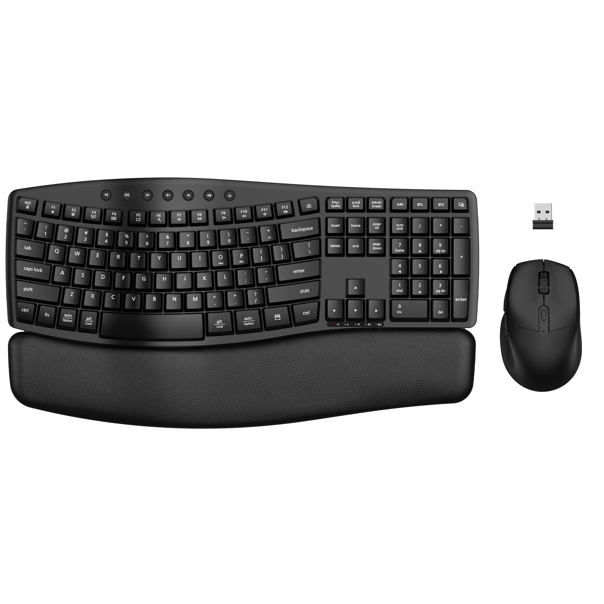 Ergonomic Wireless Keyboard Mouse Combo, EDJO Bluetooth/2.4G Dual-Mode ...