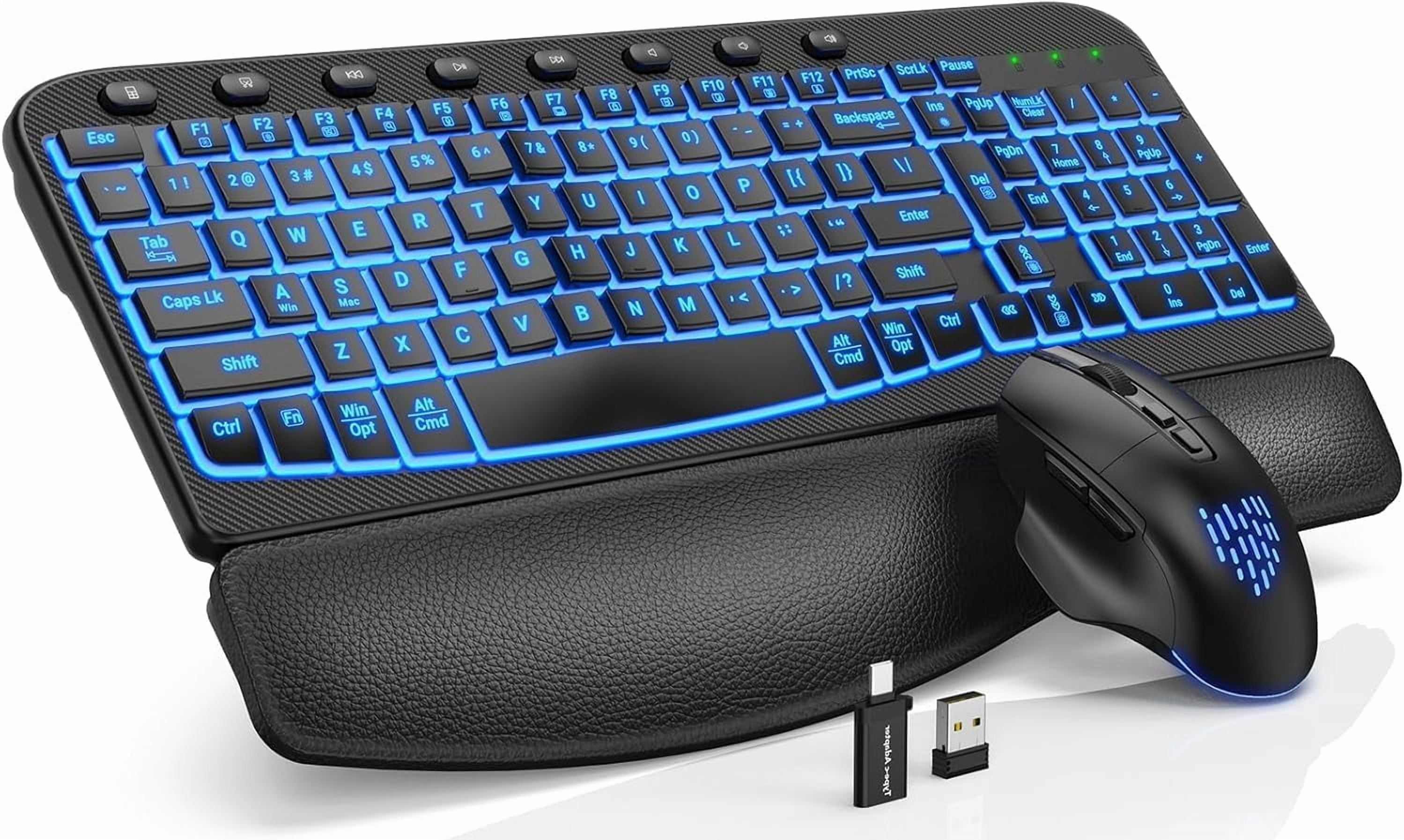 Ergonomic Wireless Keyboard and Mouse Combo - Wave with Soft Leather ...