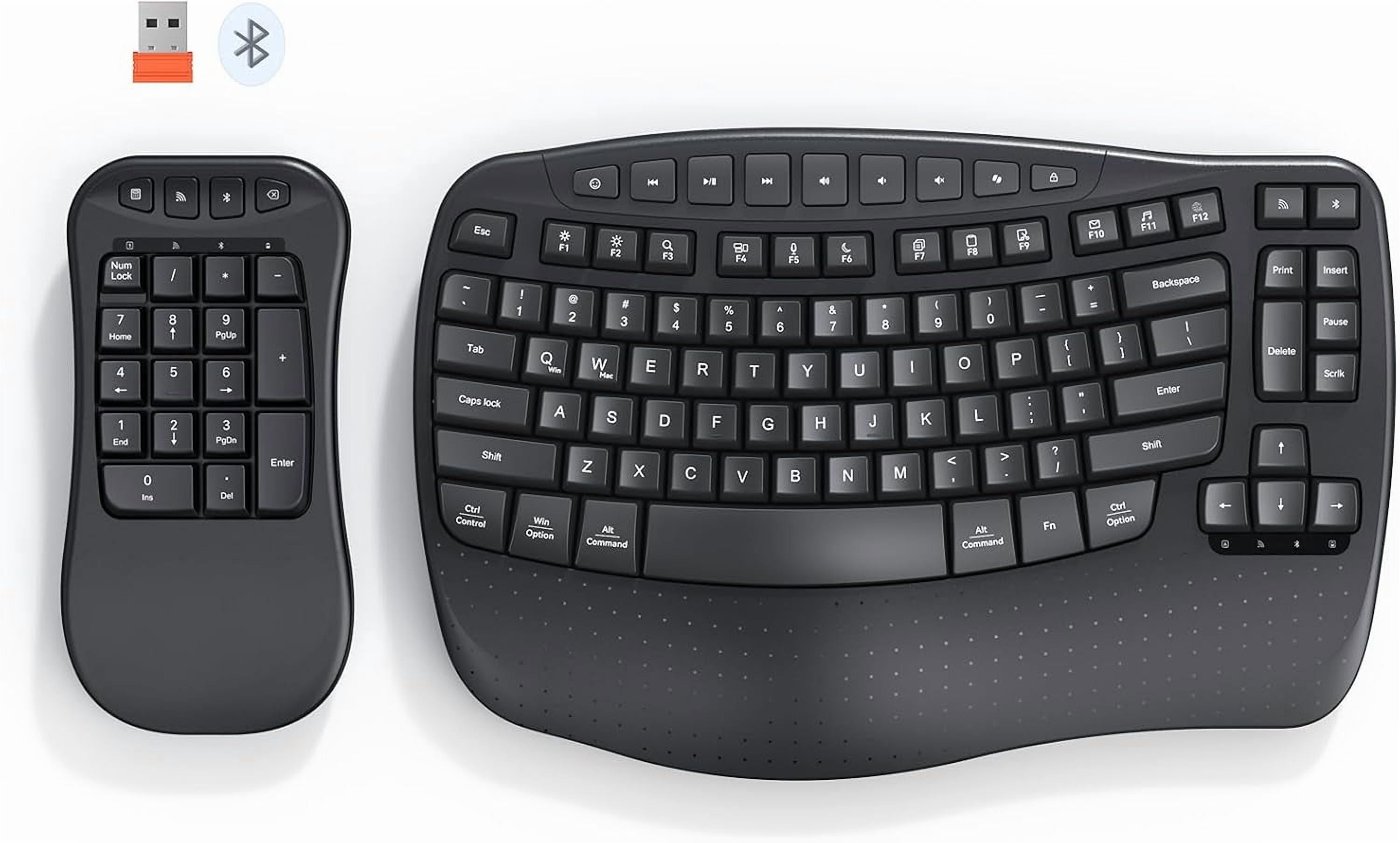 Ergonomic Wireless Keyboard with Separate Numeric Keypad, Wave Flexible ...