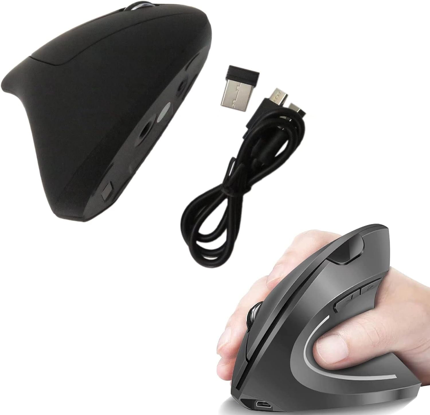 Ergonomic Wireless Mouse, Rechargeable 2.4Ghz Optical Vertical Mice, 3 ...