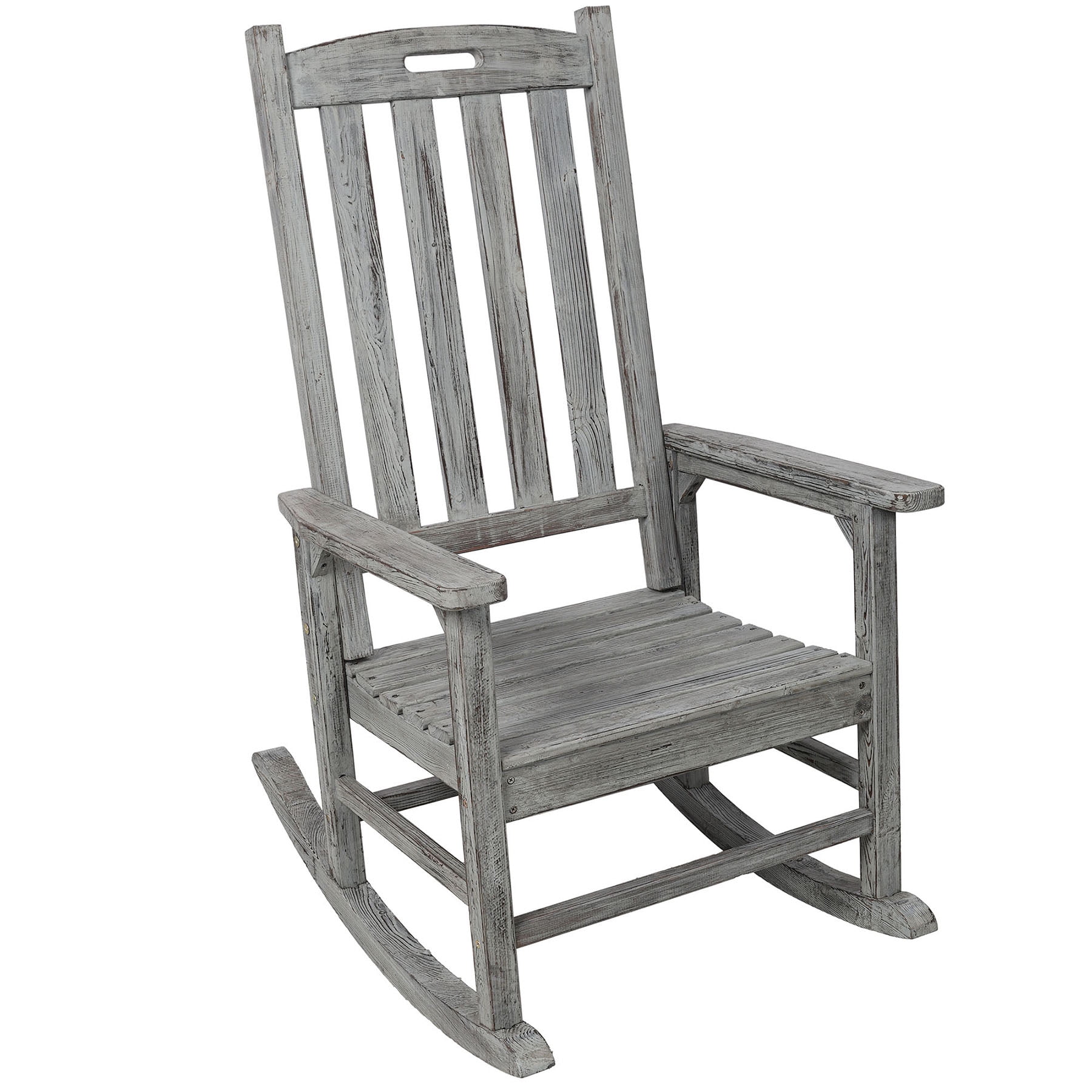Ergonomic Wooden Porch Rocker Chair, Fir Log Design, Heavy-Duty Build ...