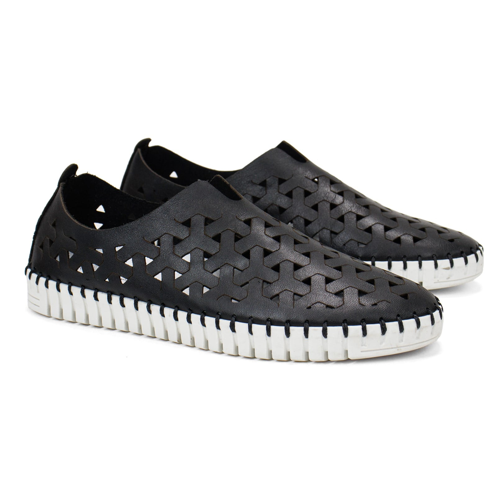 Eric Michael Women's Inez Leather Slip-On Flat Comfort Shoes, Black ...
