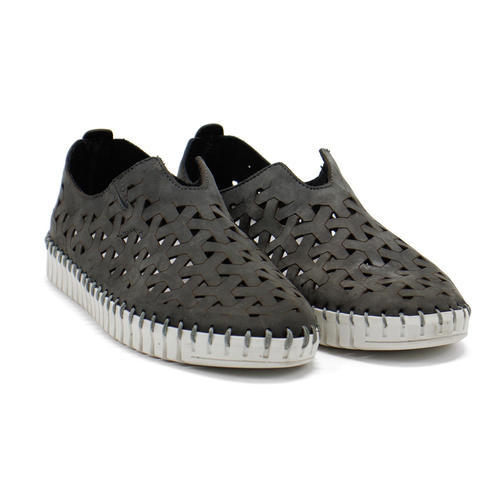Eric Michael Women's Inez Leather Slip-On Flat Comfort Shoes, Grey ...