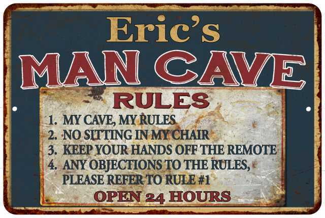Eric's Man Cave Rules Chic Rustic Green Sign Home Metal Size: 8 x 12 ...