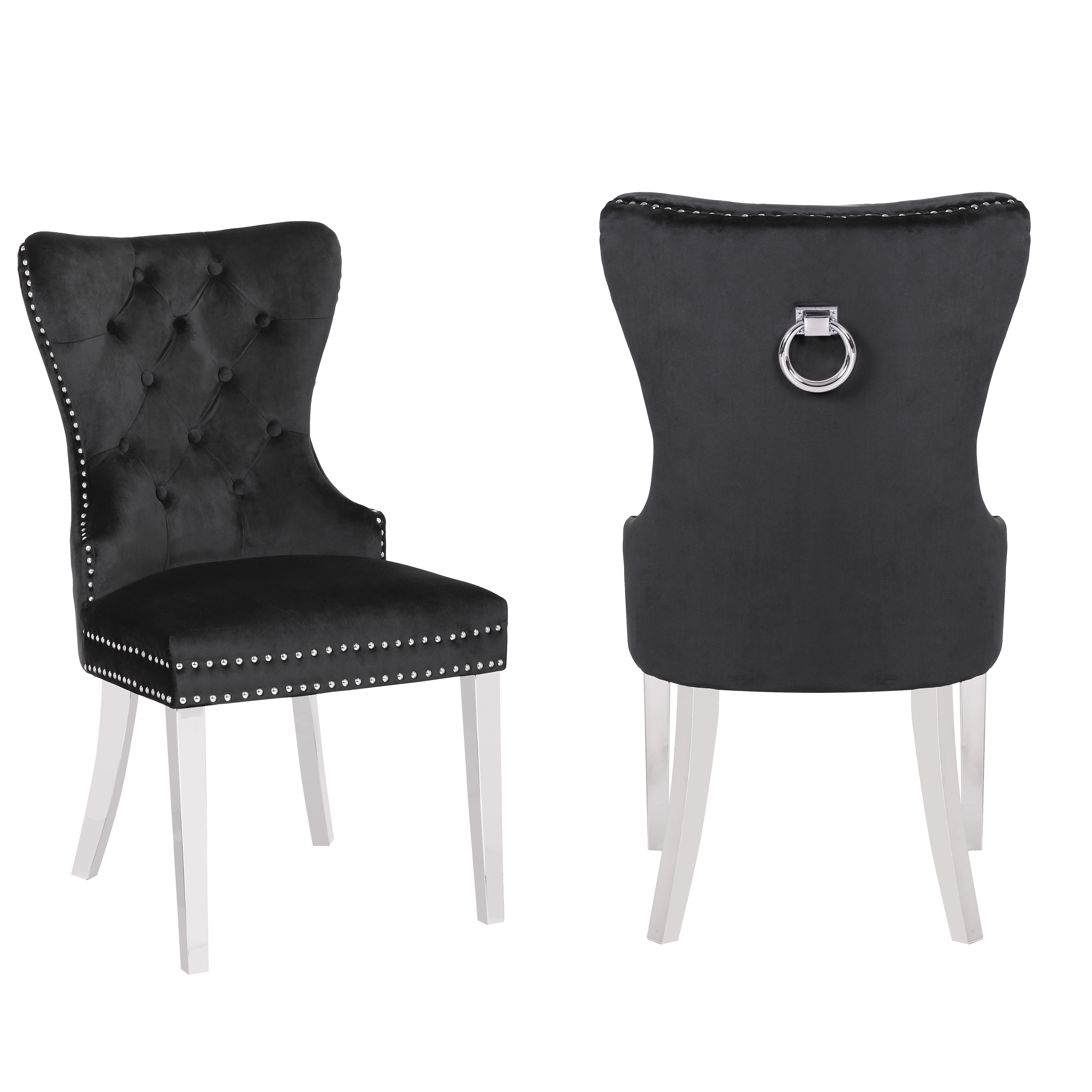 Erica 2PC Stainless Steel Legs Chairs - Velvet Black - Upholstered ...