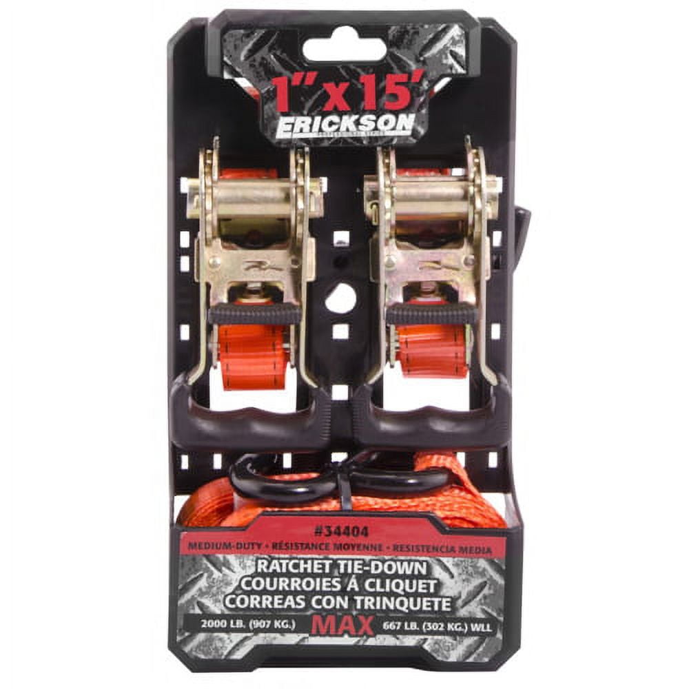 Erickson 34404 1 in. x 15 ft. Ratcheting Wide Handle Tie Downs - Orange ...