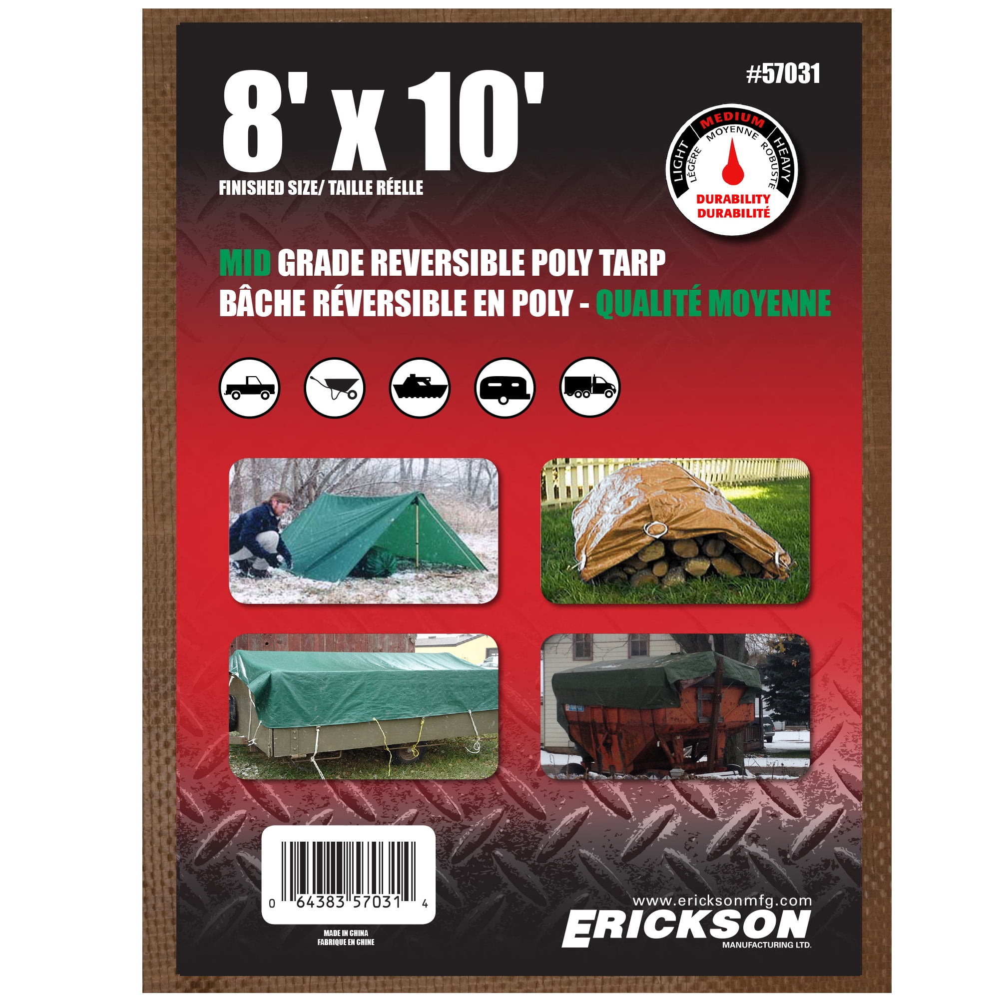 Erickson Reversible Brown Green Poly Tarp 8x10 Light Weight UV ...