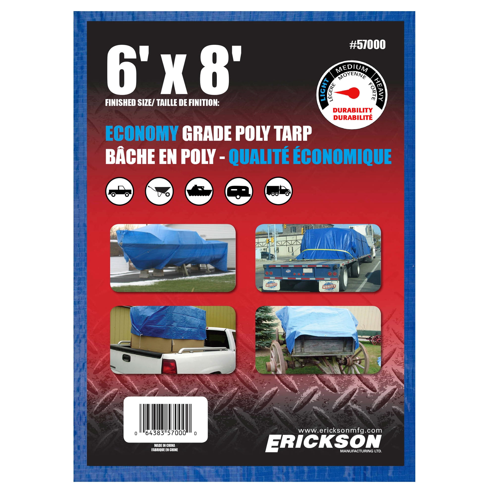 Erickson Blue Economy Poly Tarp 6x8 Feet 4 MIL Thickness Grommets All ...