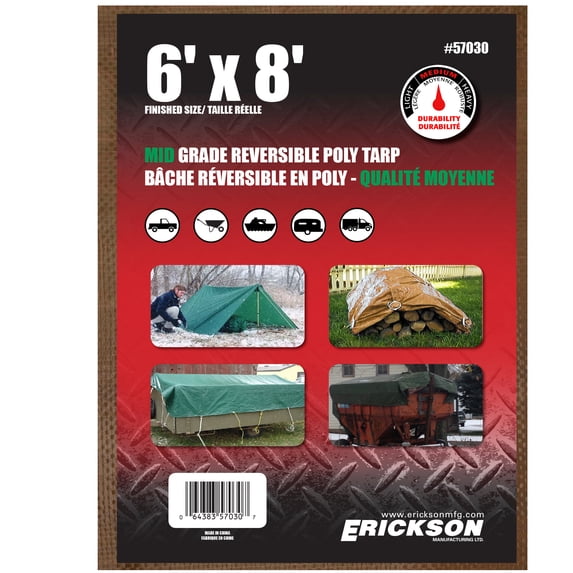 Erickson Reversible 6x8 Mid Grade Poly Tarp Brown Green Durable Heavy ...