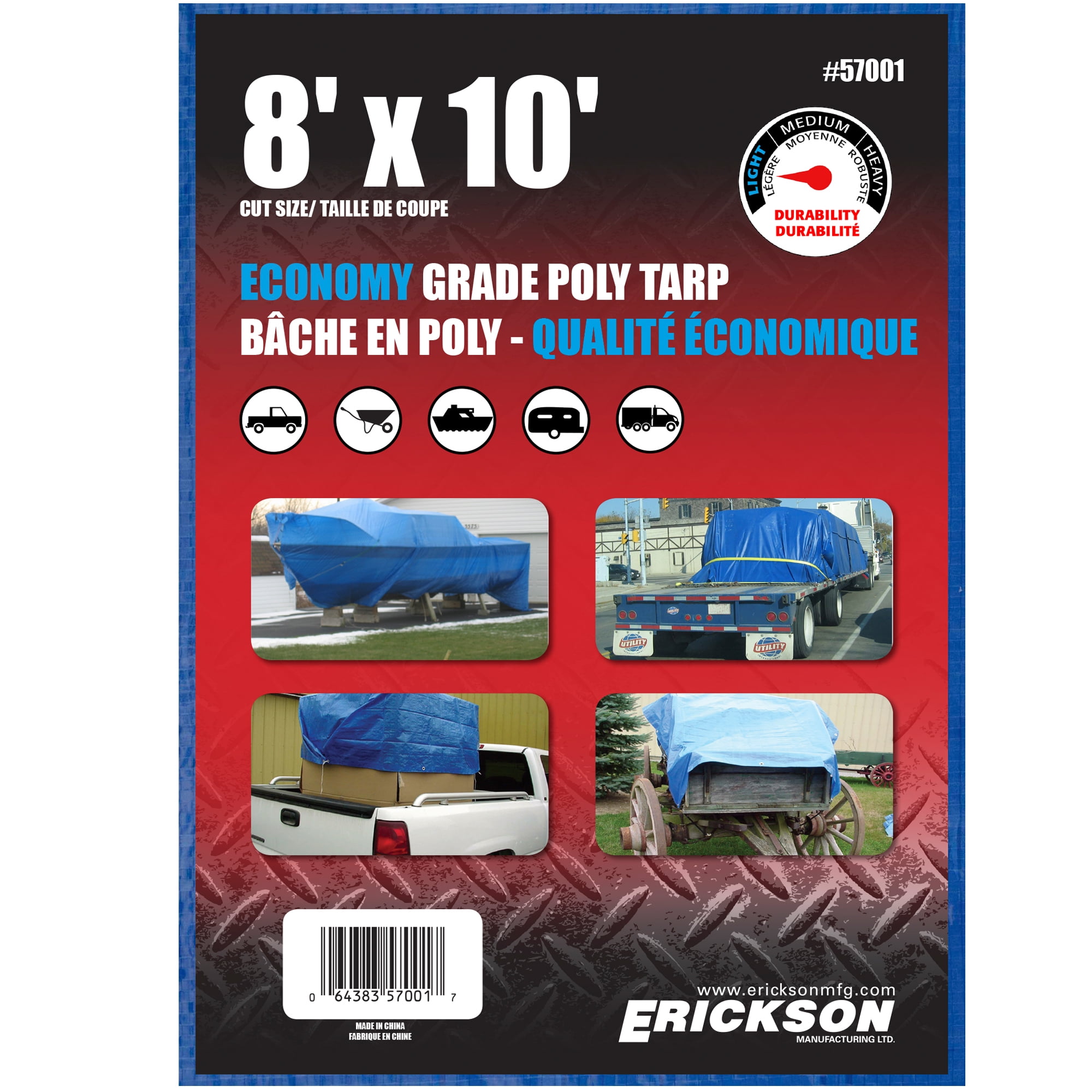 Erickson Light Duty Economy Poly Tarp, Blue, 8'x10', 4 MIL Thickness ...