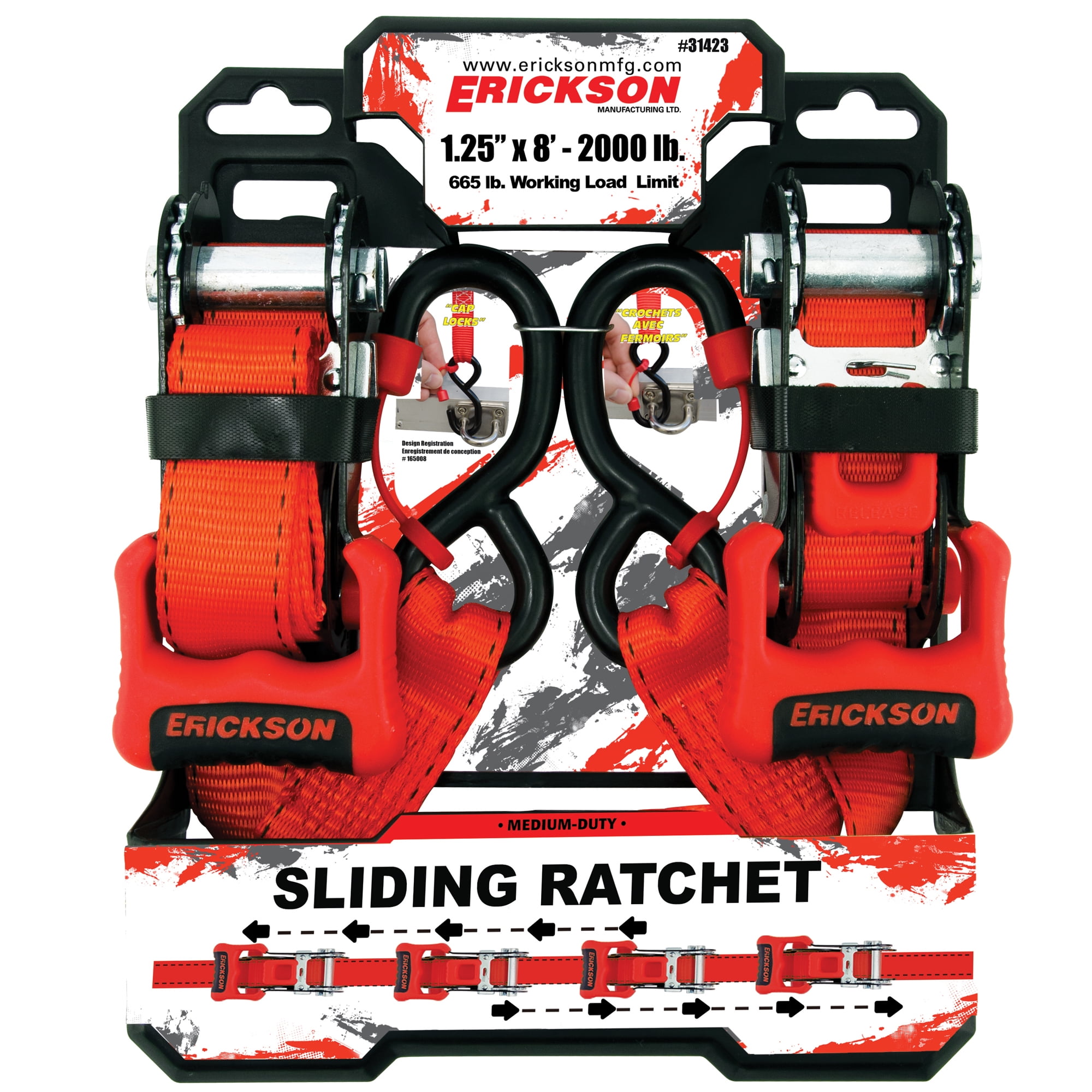 Erickson 2 Pk 1 1/4" X 8' 2000 Lb Sliding Ratchets - Walmart.com