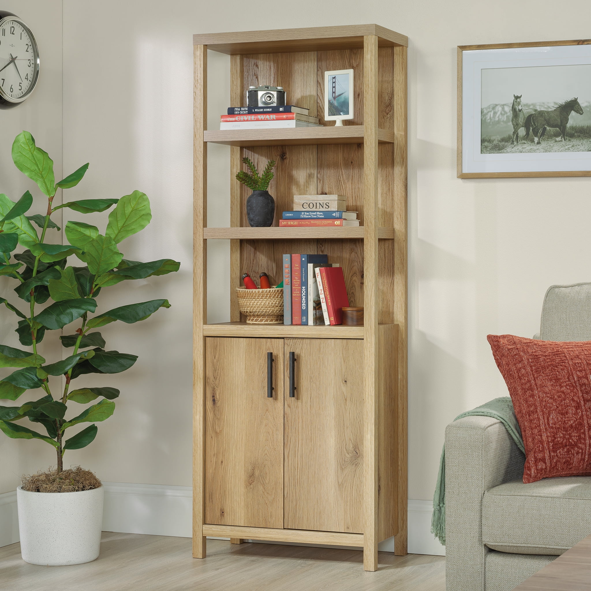 Erie Collection by Sauder Library Bookcase W/ Doors, Timber Oak Finish ...