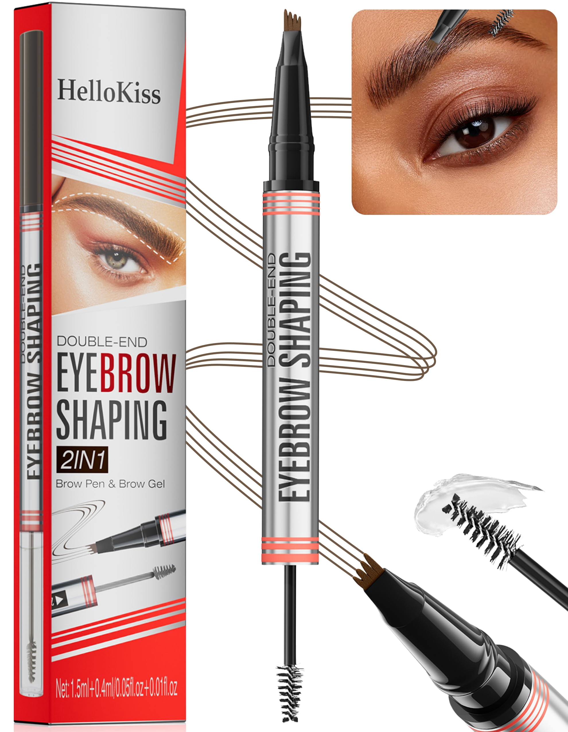 Erinde 2-in-1 Microblading Eyebrow Pen and Clear Brow Dual-Ended 4-Fork ...