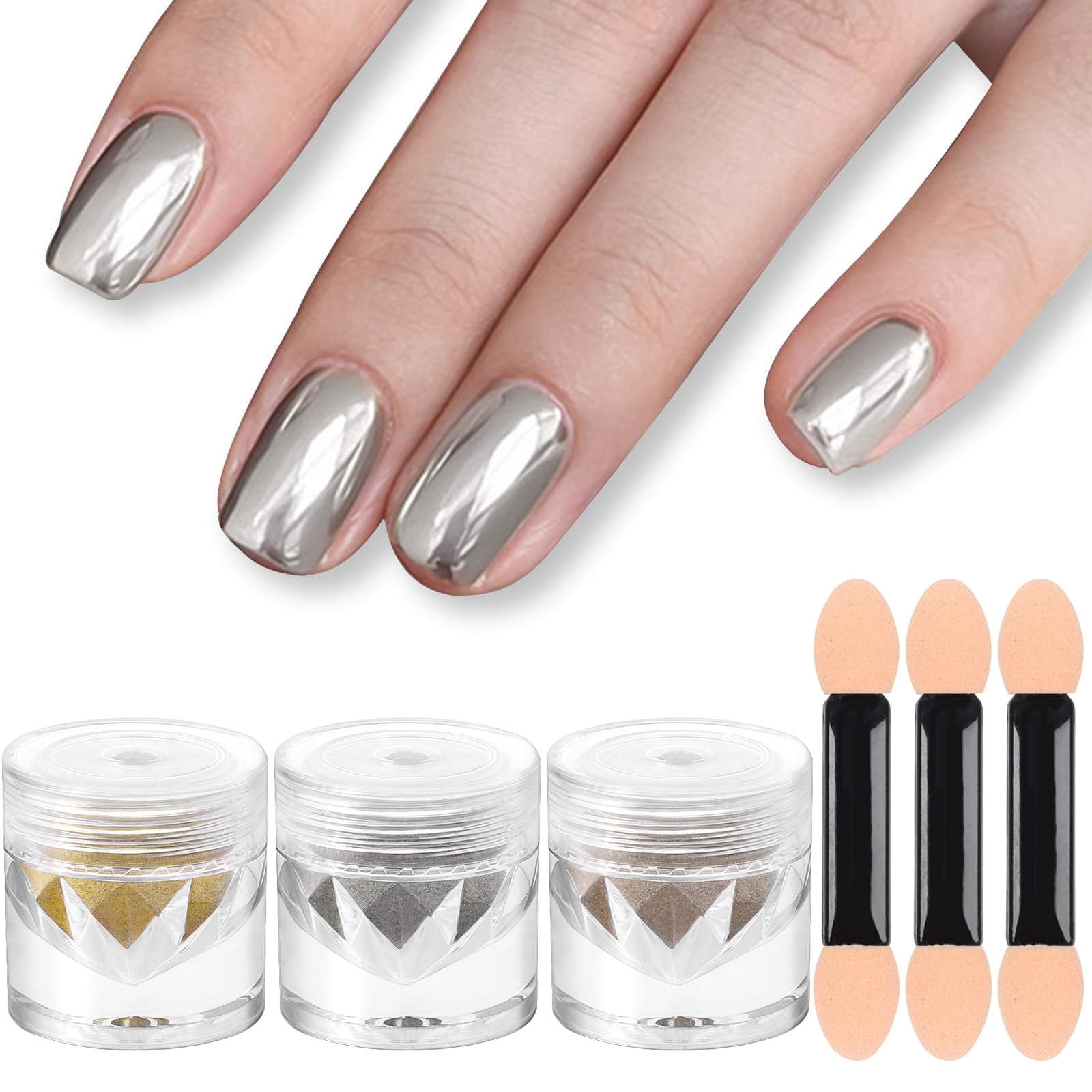 Erinde Gold Silver Champagne TMA2 Chrome Nail Powder, 3 Mirror ...
