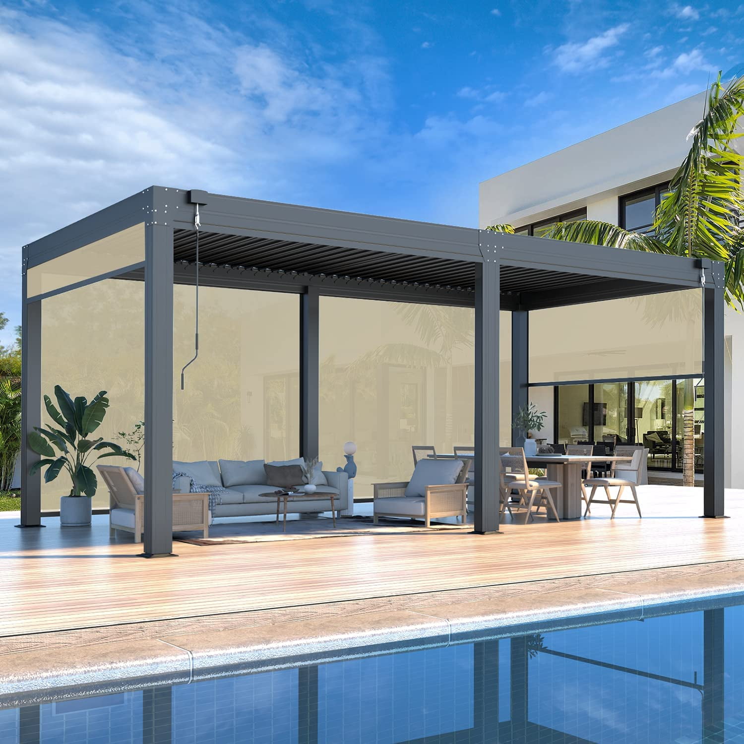 Erinnyees 10×20 FT Aluminum Louvered Pergola with 6-Panel Pull-Down ...