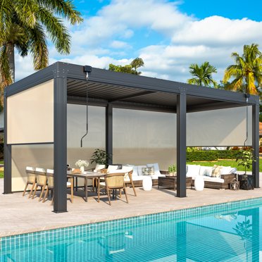 Outdoor Louvered Pergola, Aluminum Outdoor Louvered Pergola Patio with ...