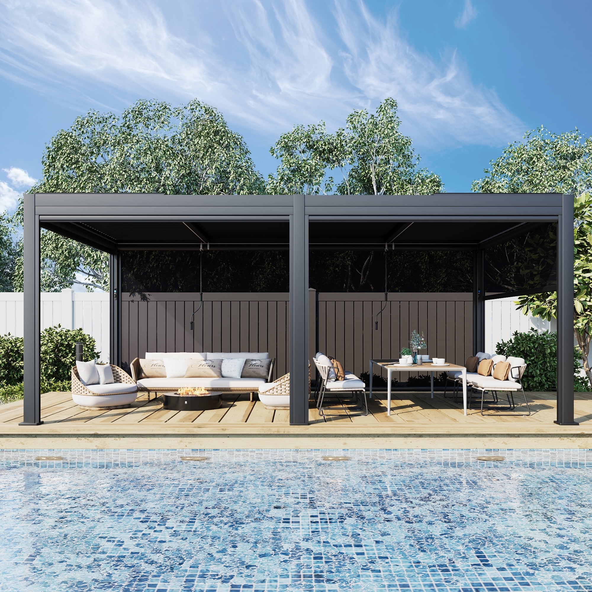 Erinnyees 12 ft. x 20 ft. Outdoor Louvered Pergola with Auto Adjustable ...