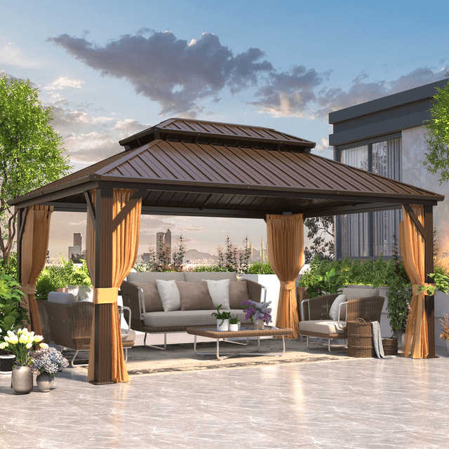 Erinnyees 12' x 16' Outdoor Patio Gazebo, Hardtop Double Roof ...