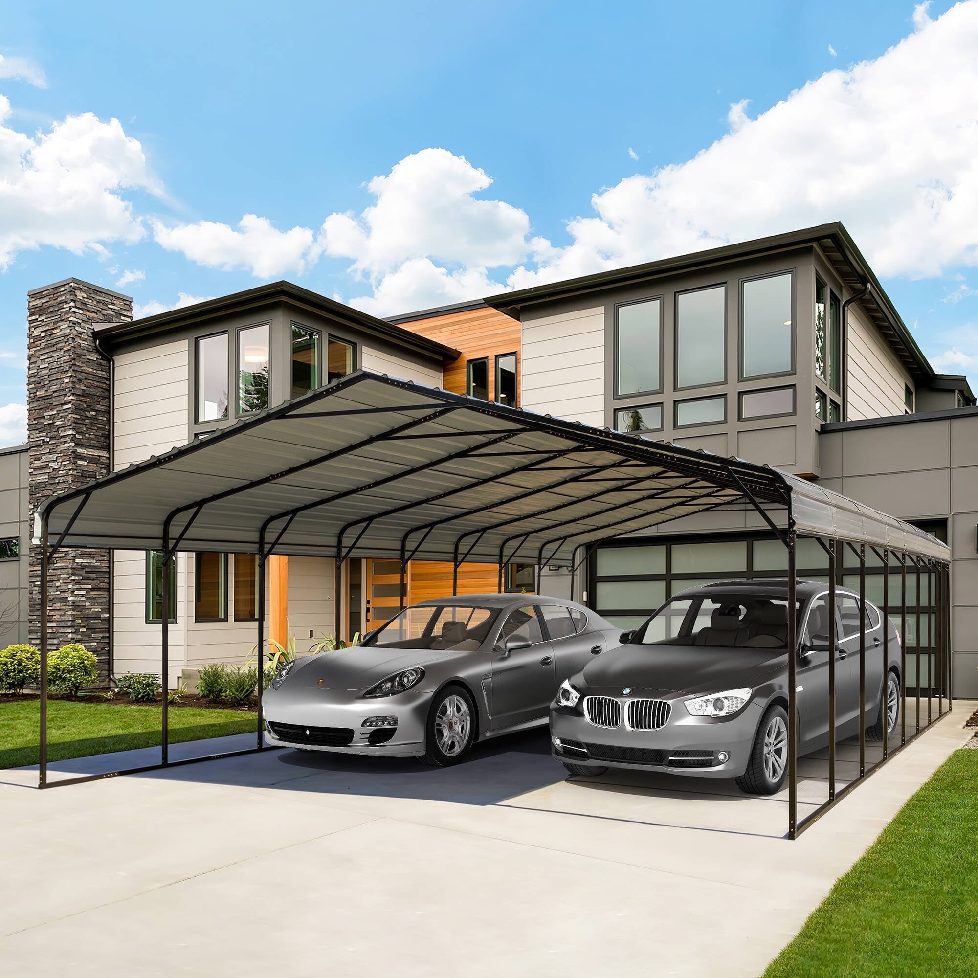 Erinnyees Free Standing 20'x40' Galvanized Steel Roof Carport for Cars ...