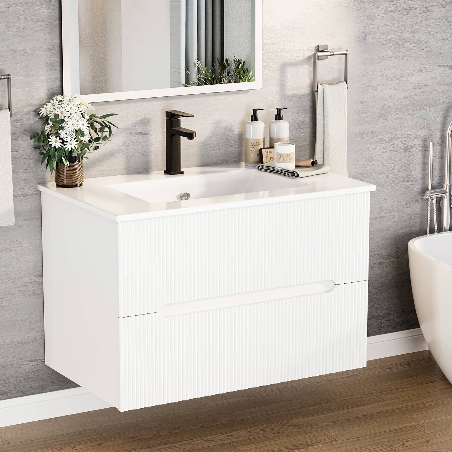 Erinnyees 30" White Floating Bathroom Vanity Cabinet - Features Wall ...